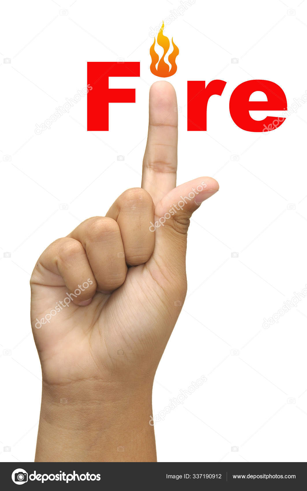Hand Pointing Fire Word Isolated White — Stock Photo ...