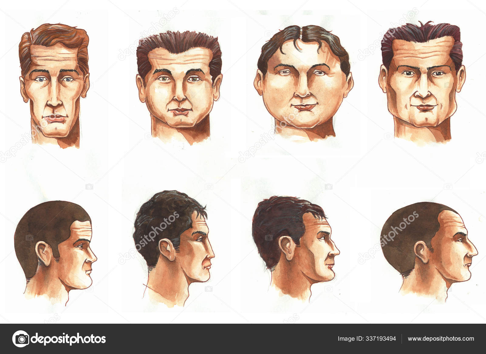 Watercolor Illustration Eight Different Shapes Men 039 Stock Photo by ...