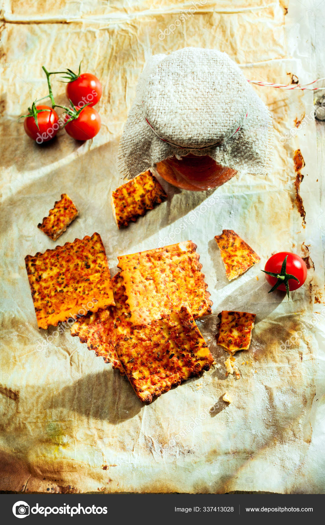 Crisp Crunchy Cheesy Italian Crackers Seasoned Spices Overhead View Old ...