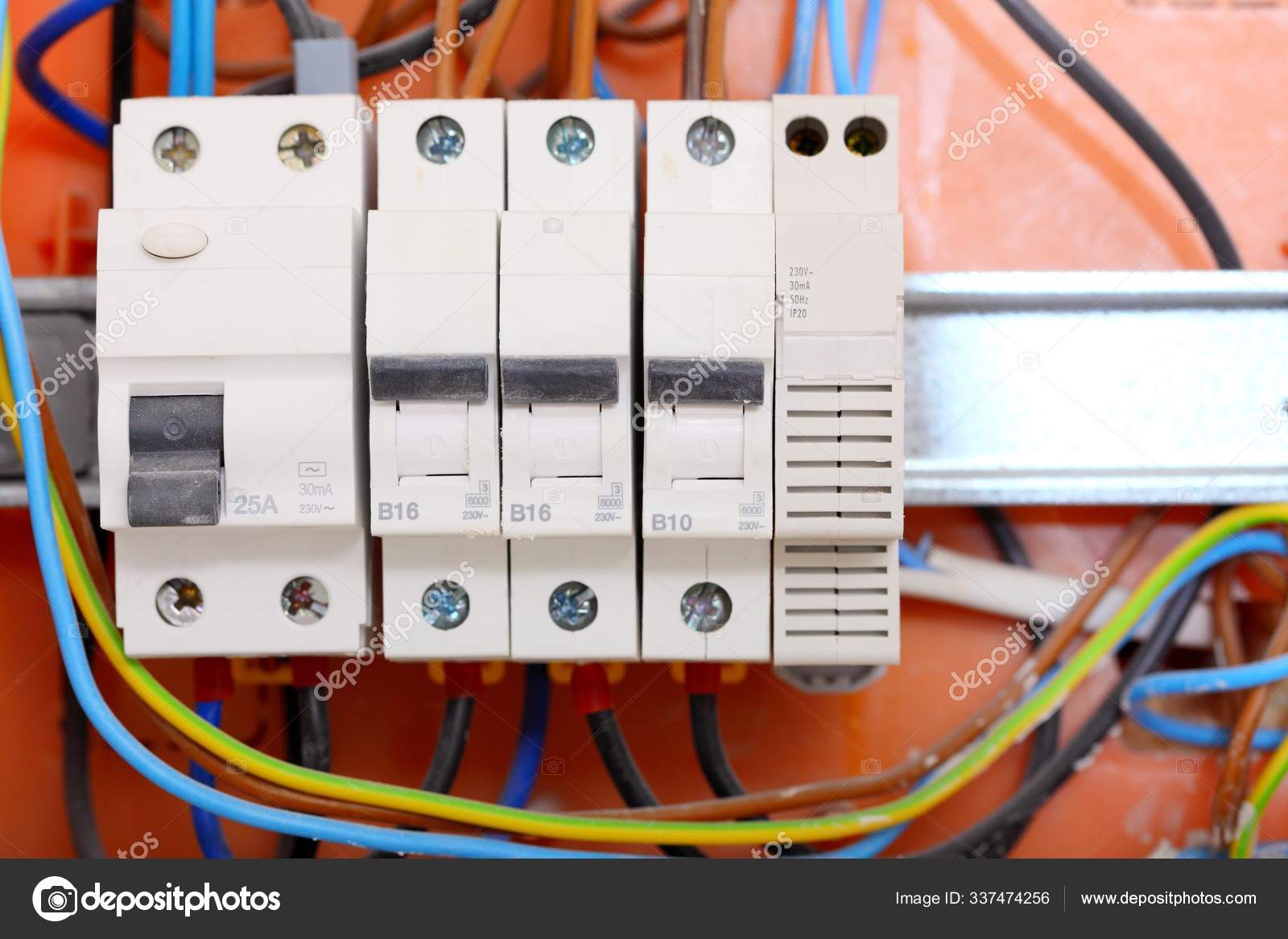 Electrical Installation Close Electrical Panel Electricity Distribution ...