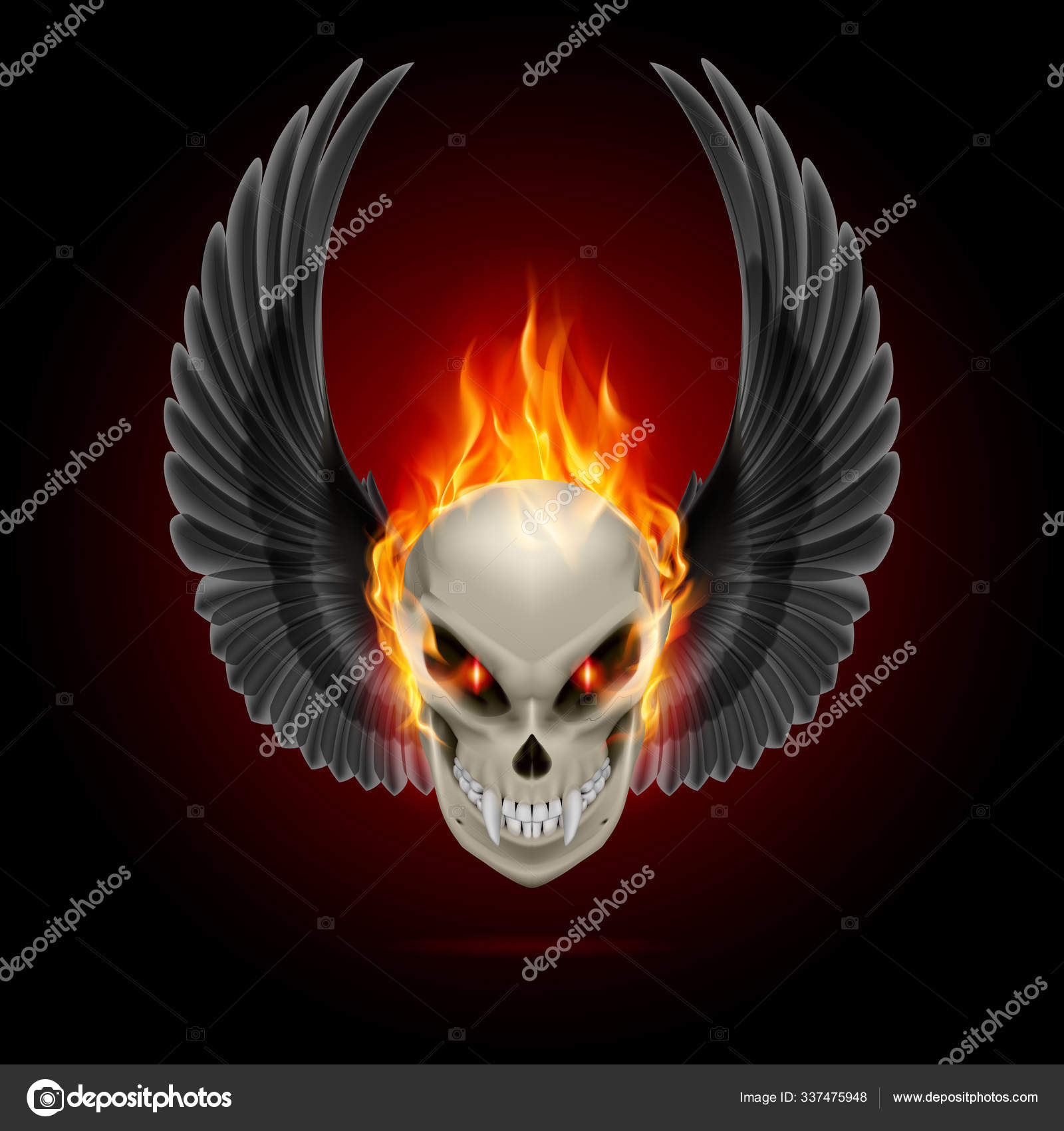 Mutant Skull Long Fangs Orange Flame Raised Wings — Stock Photo ...