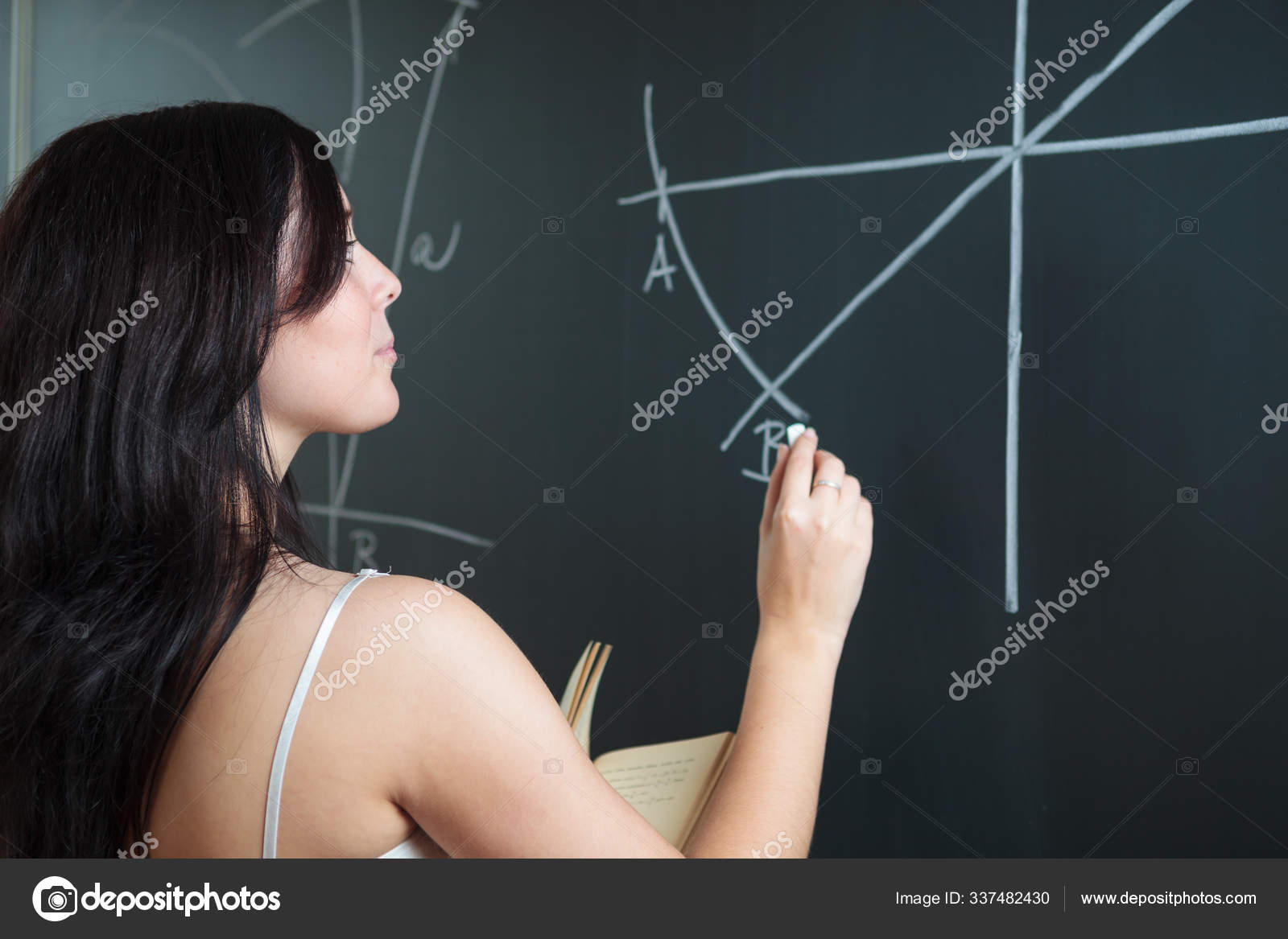 Pretty Young College Student Drawing Chalkboard Blackboard Math Class ...