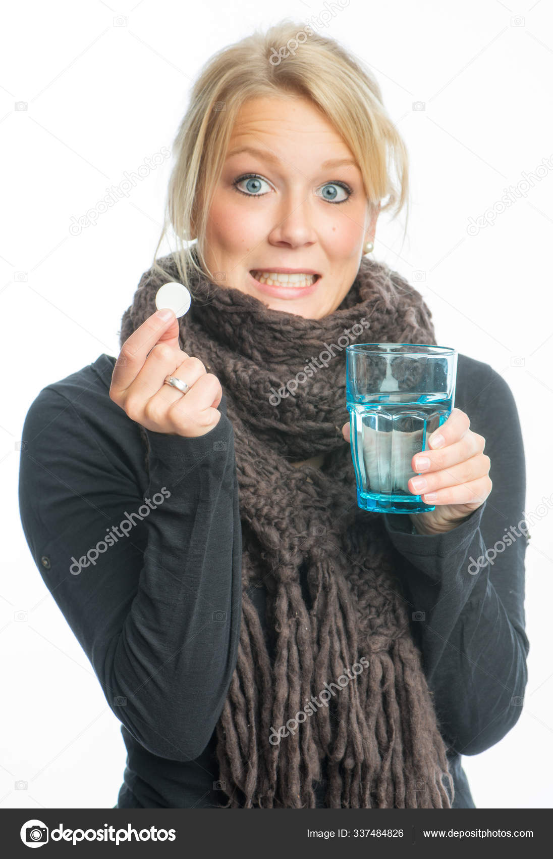 Sick Blond Woman Effervescent Tablet Dissolves Water Stock Photo by ...