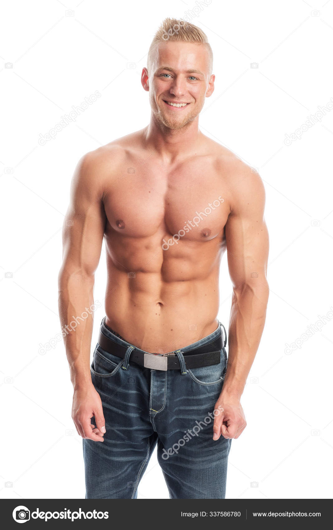 Well Trained Young Man Showing His Muscles Various Postures — Stock ...