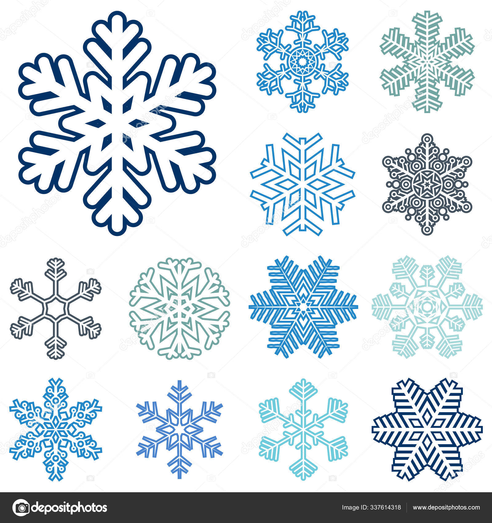 Collection Different Blue Snowflakes White Background — Stock Photo ...