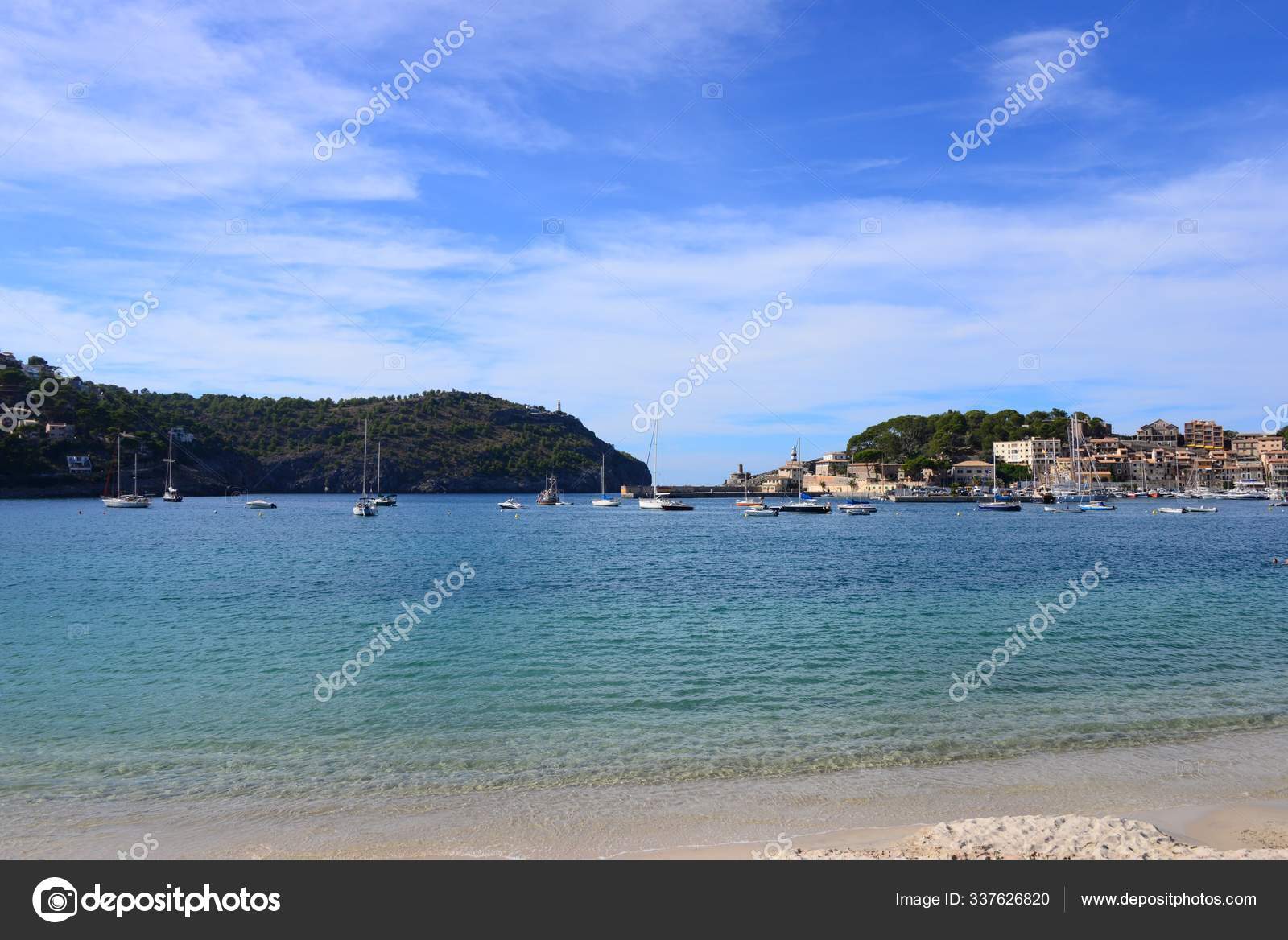 Mallorca Soller Beach Port Ships Boats Spain Stock Photo by ...