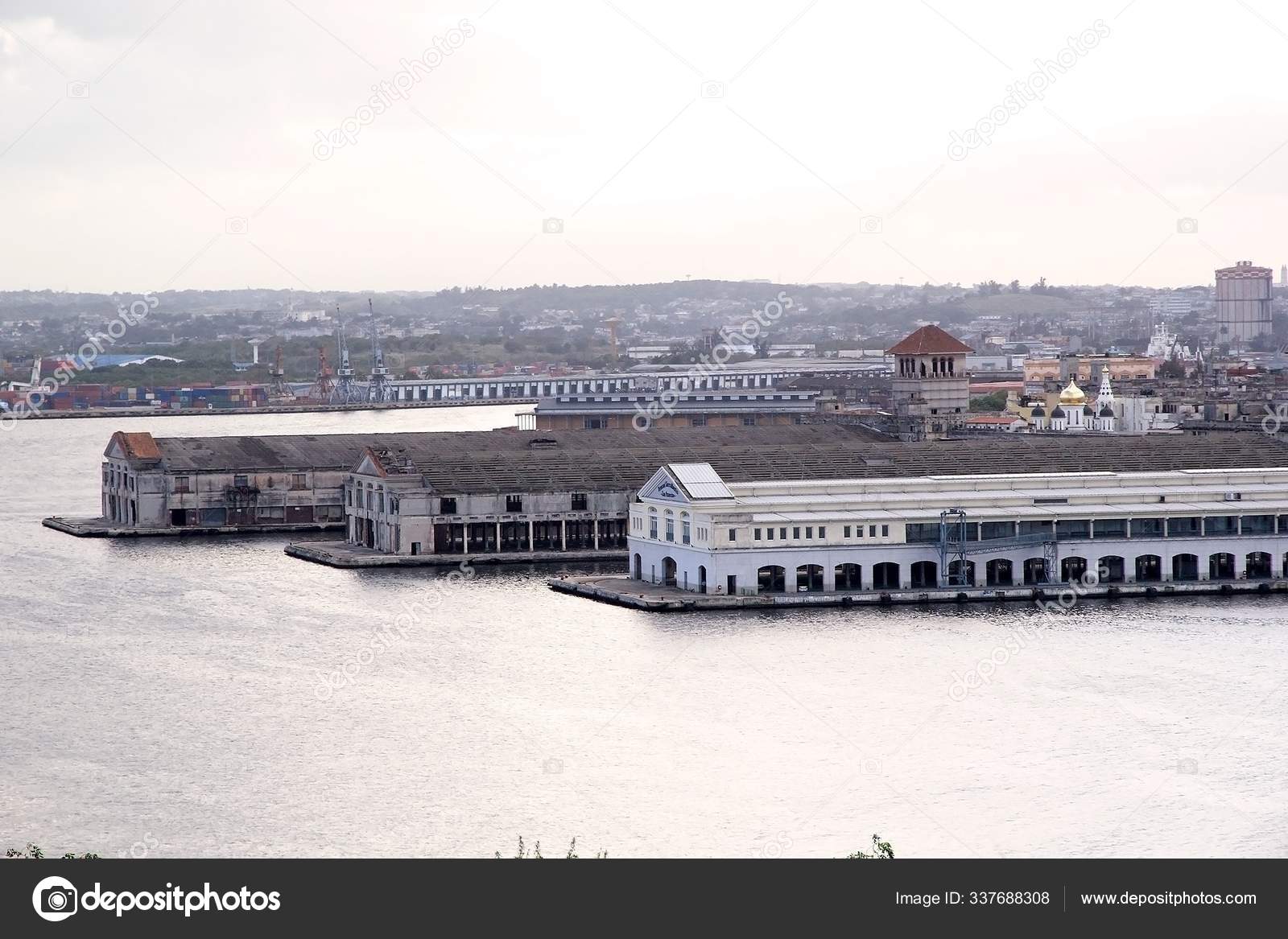 Panoramic View Set Docks Old Port Havana New Port Background — Stock ...