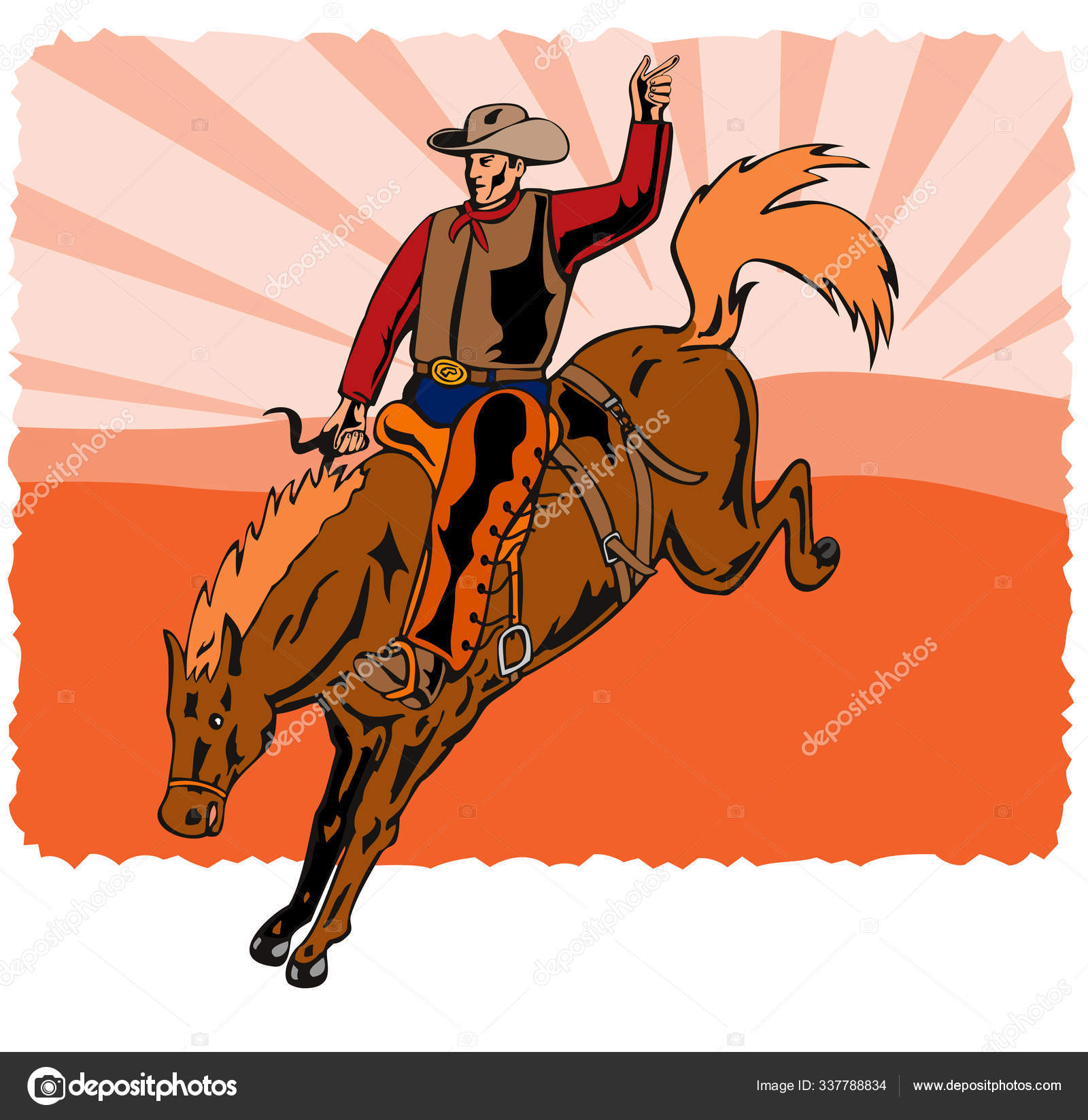 Illustration Rodeo Cowboy Riding Horse Jumping Done Retro Style Stock ...