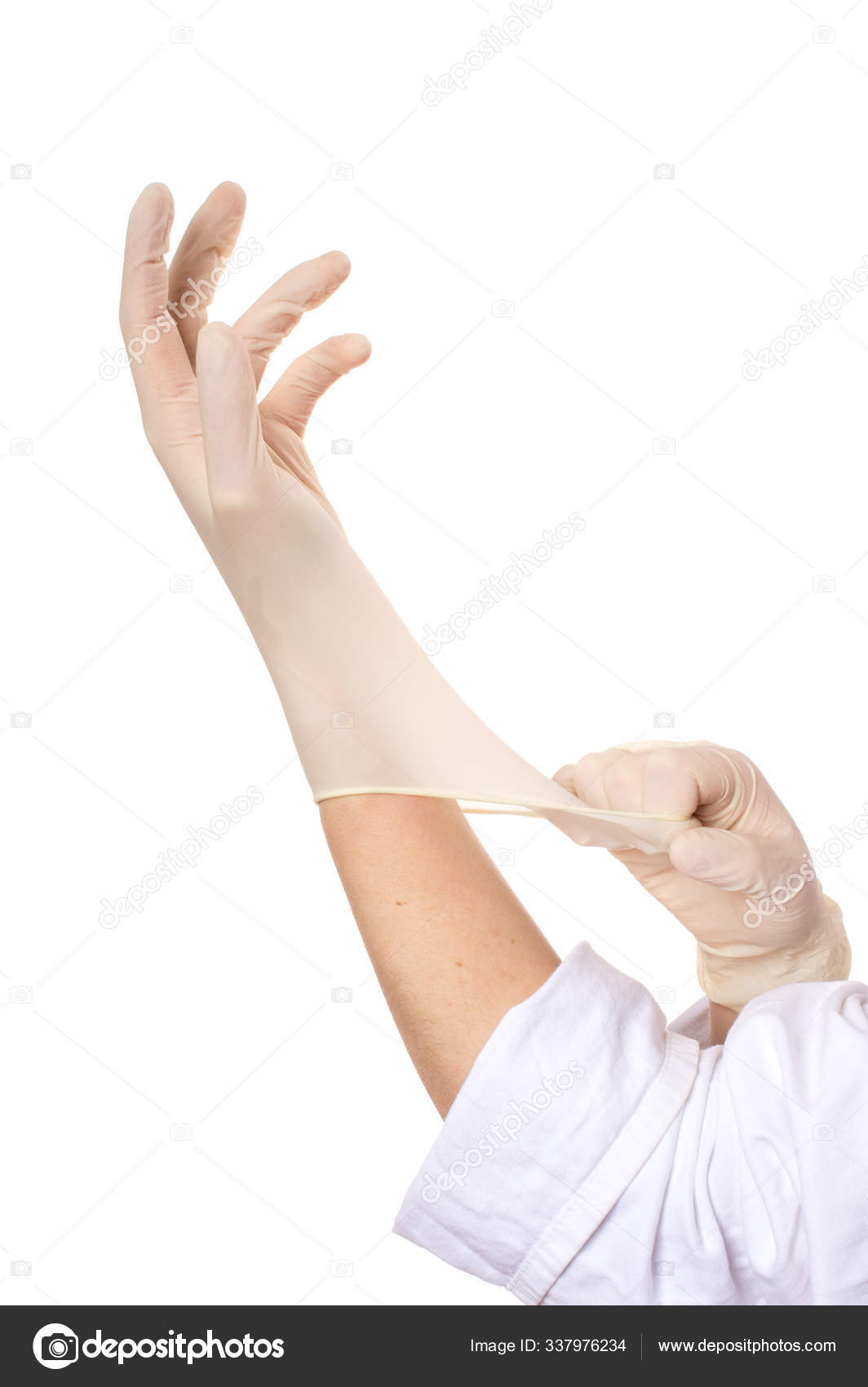 Two Hands Streching Rubber Gloves One Hand Pulling Glove Other Stock ...