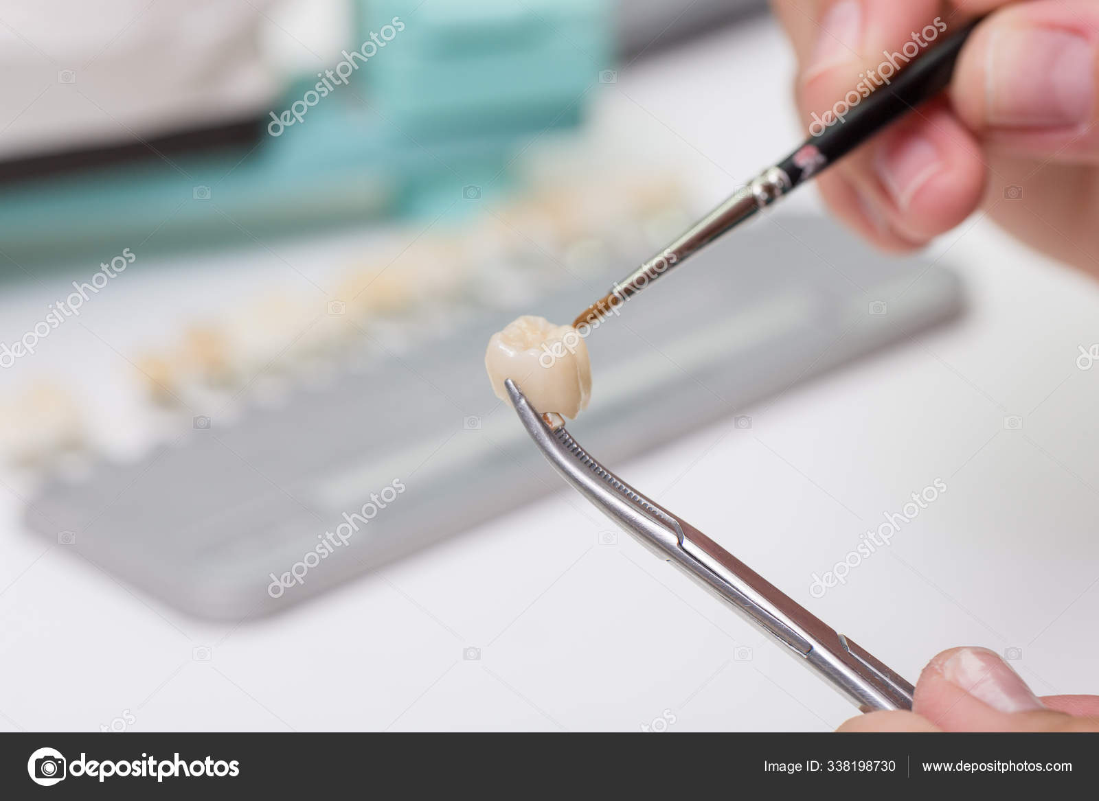 Dental Technical Laboratory Dental Crown Color Matched Stock Photo by ...
