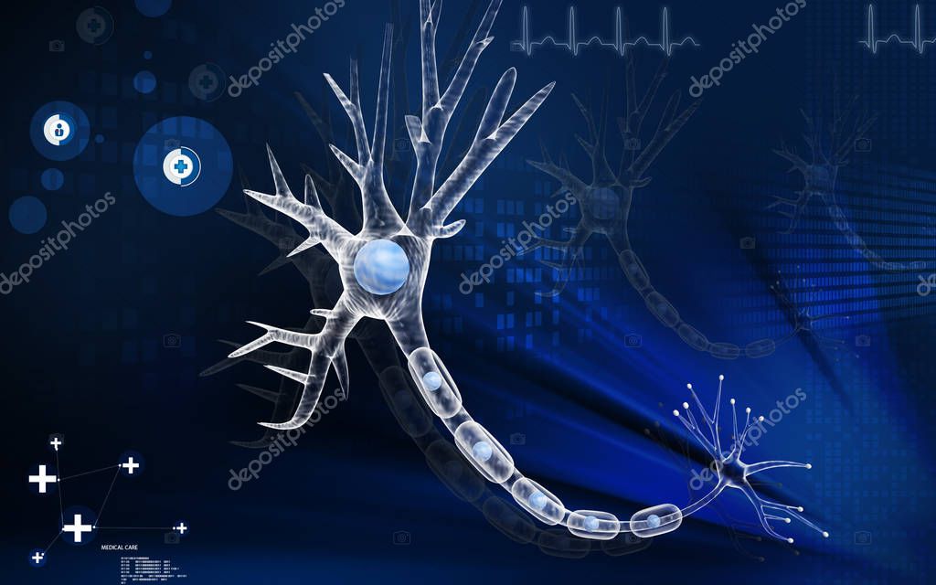 Ilustración digital de la neurona en fondo de color 2022