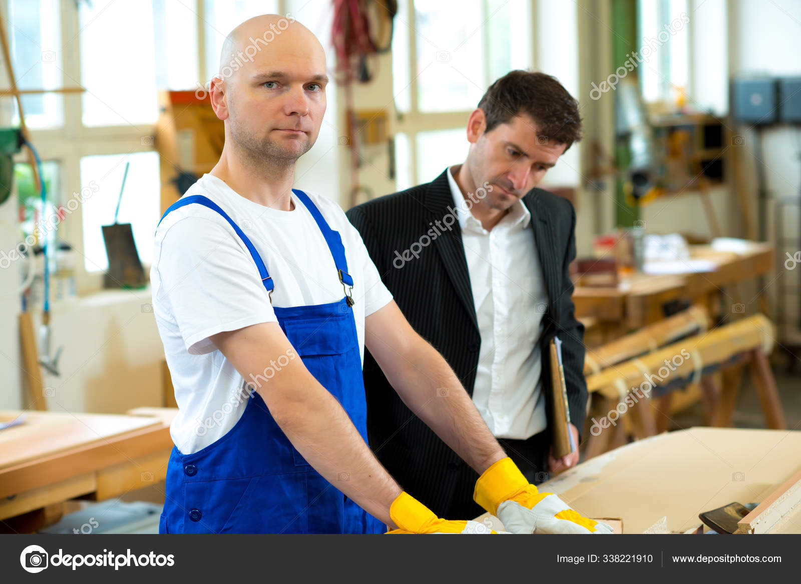Boss Worker Together Carpenter's Workshop Stock Photo by ...