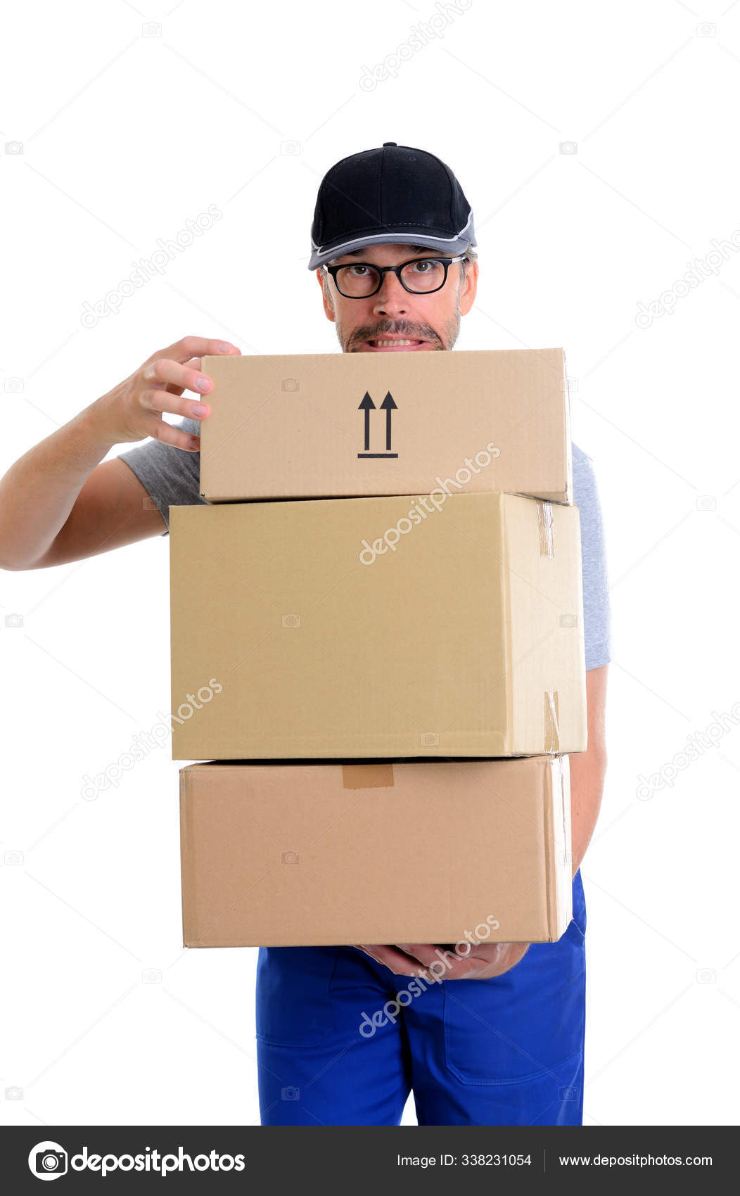 Overstrained Postman Parcels Front White Background Stock Photo by ...