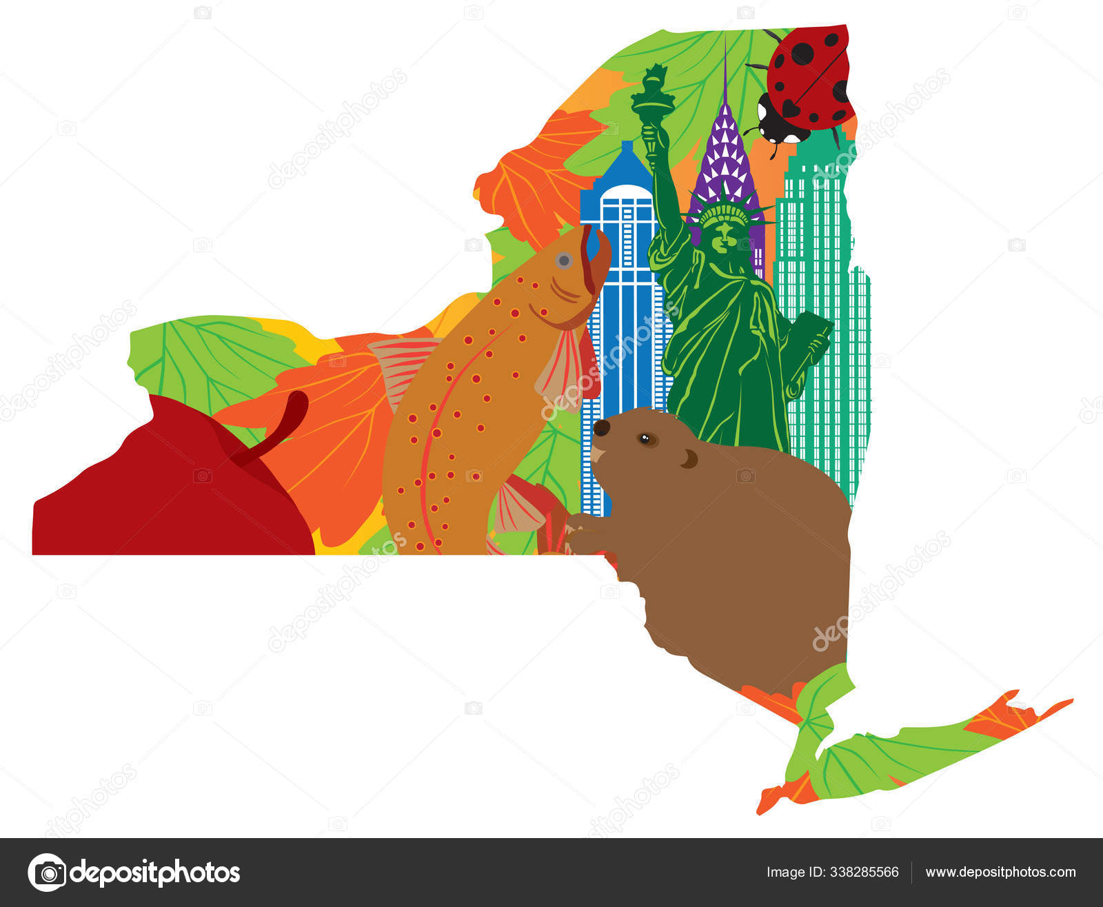 State New York Official Symbols Statue Liberty Beaver Brook Trout Stock ...