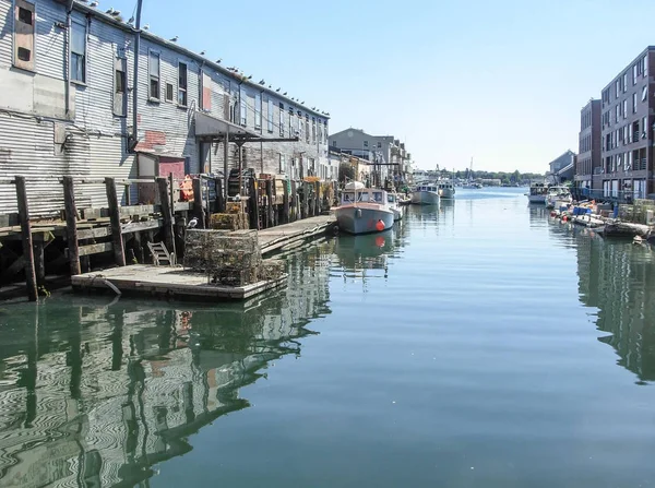 waterside scenery harbor with ships and boats in portland,maine (usa ...