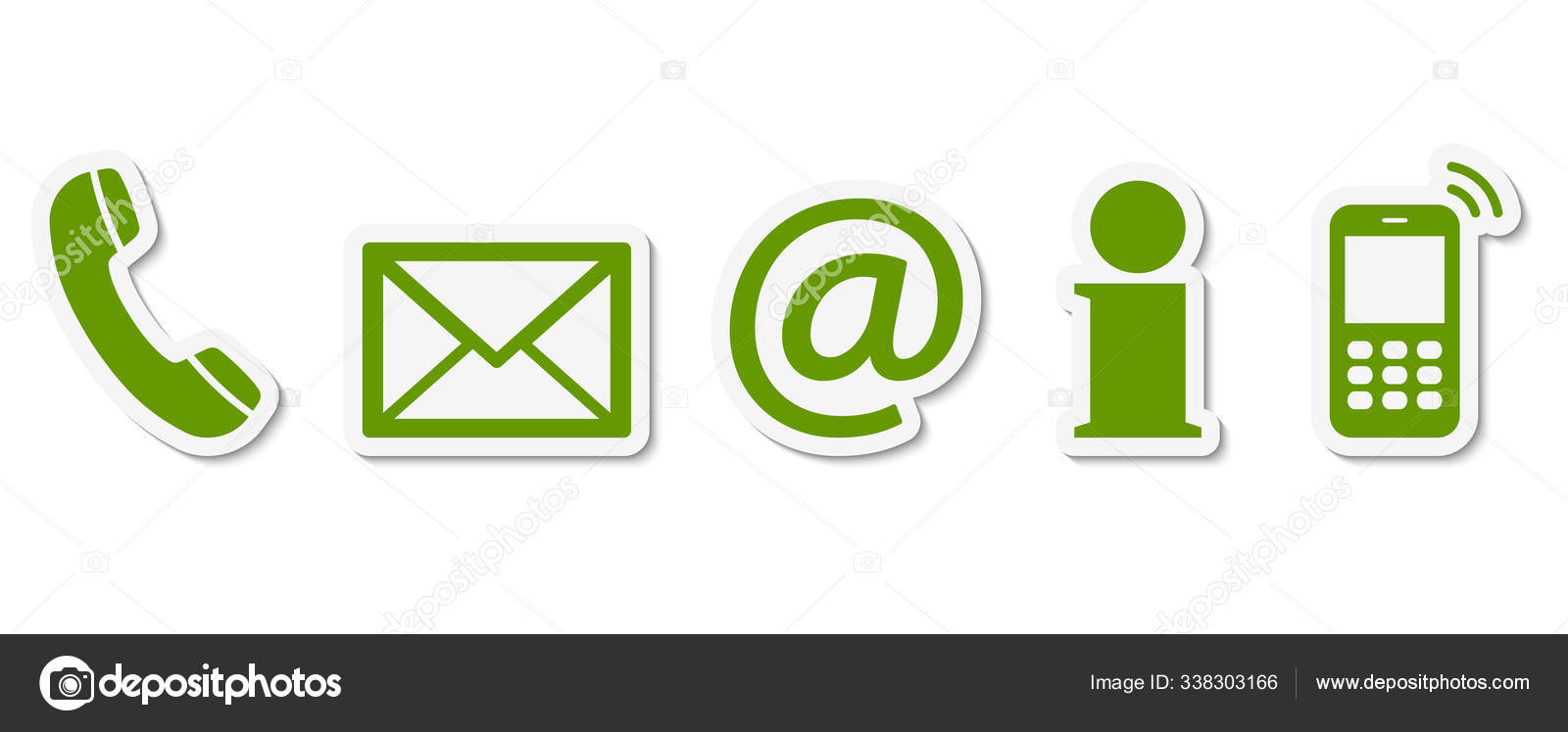 Contact Set Green Colored Icons White Frame Shadow — Stock Photo ...