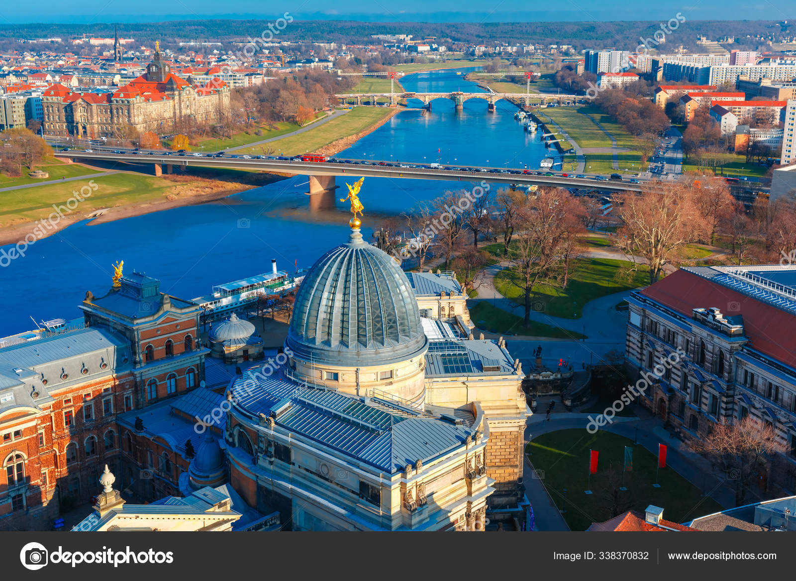 Aerial View River Elbe Bridges Glass Dome Academy Fine Arts — Stock ...