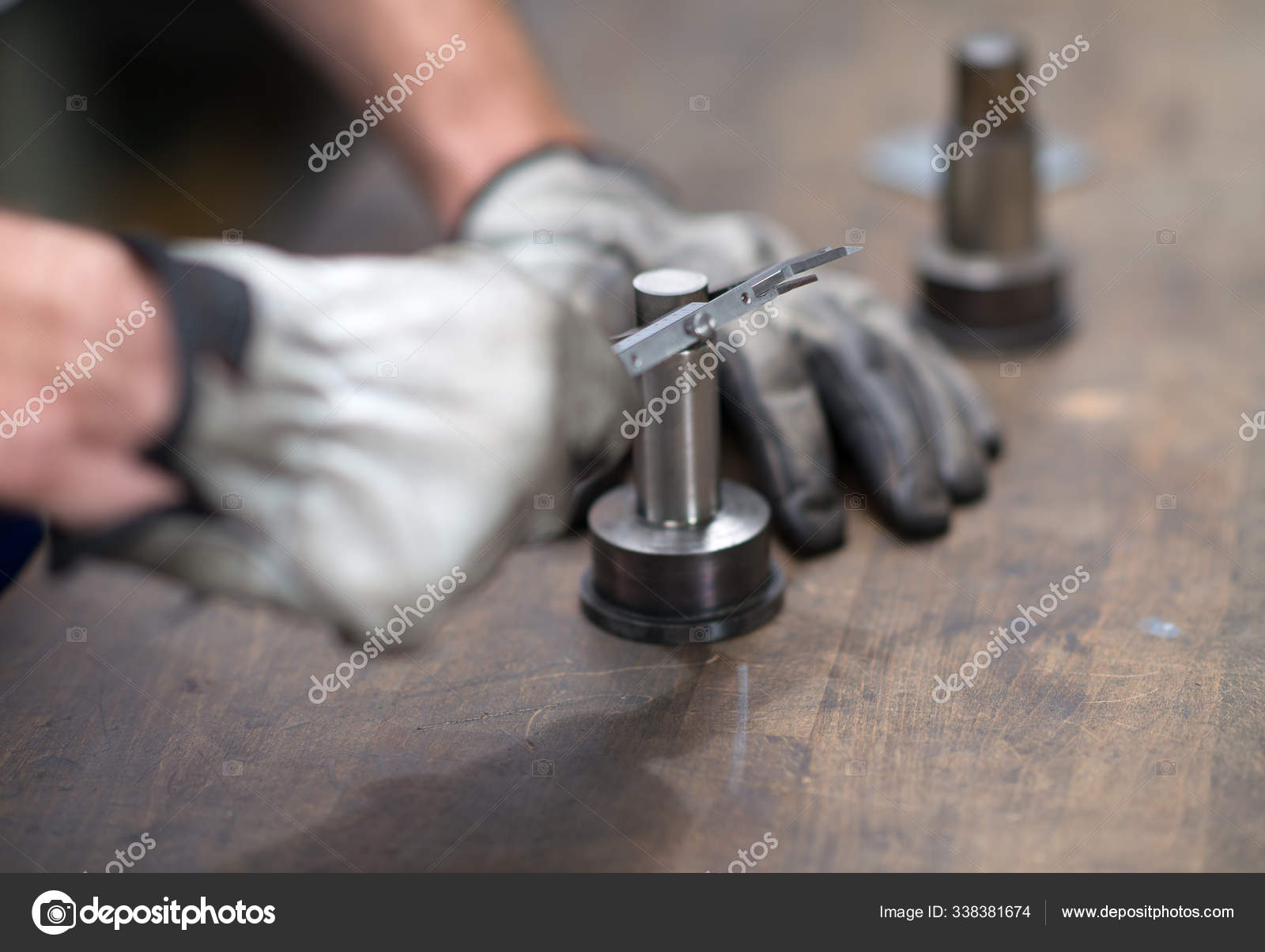 Workers Hand Measuring Metal Workpiece — Stock Photo ...