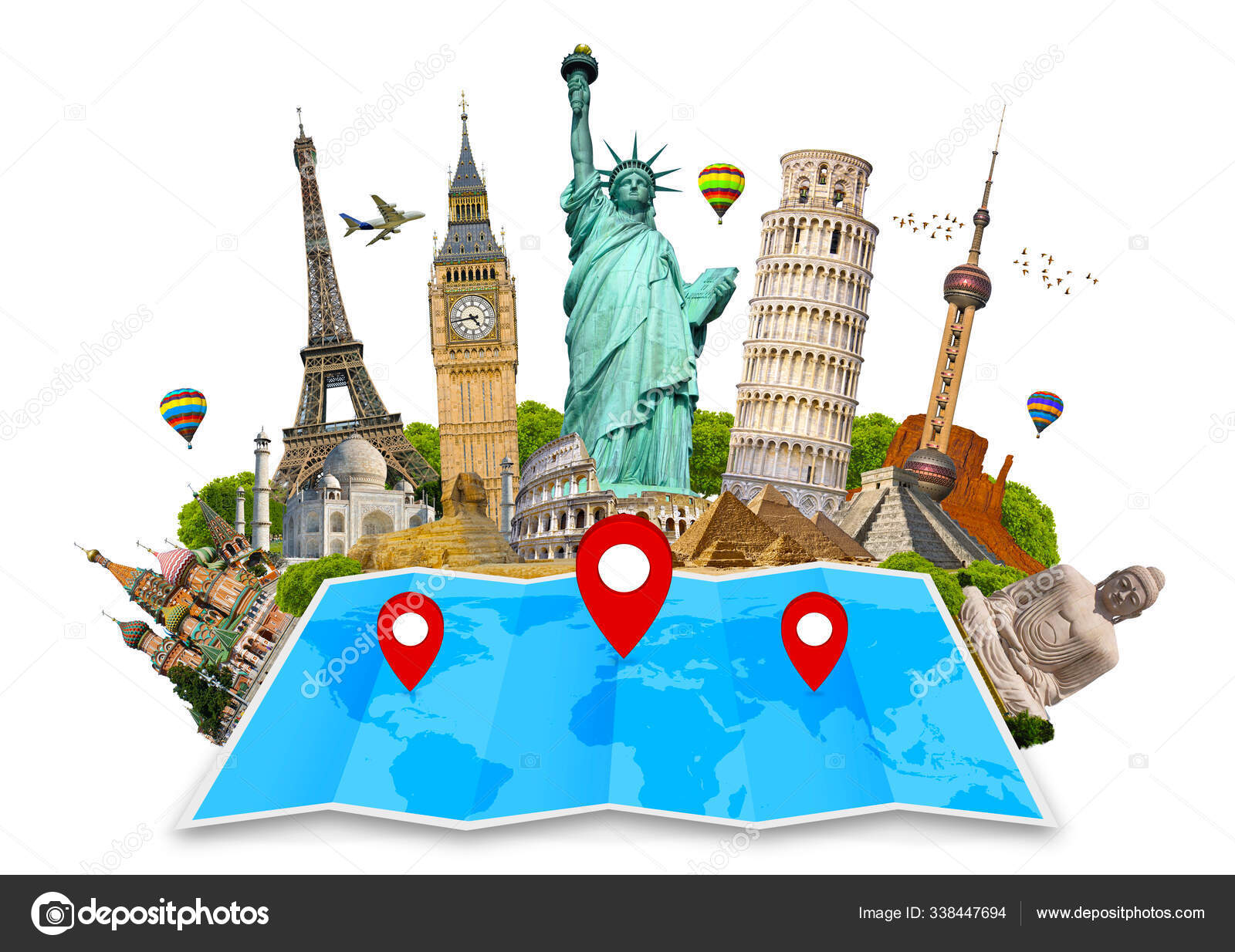 Monumentos Famosos Del Mundo Agrupados Mapa Con Icono Pin Ilustración ...