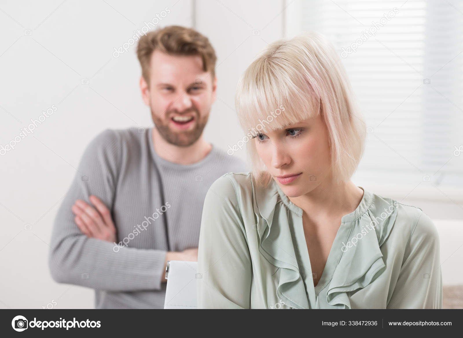 Frustrated Young Man Having Argument Unhappy Woman Home — Stock Photo ...