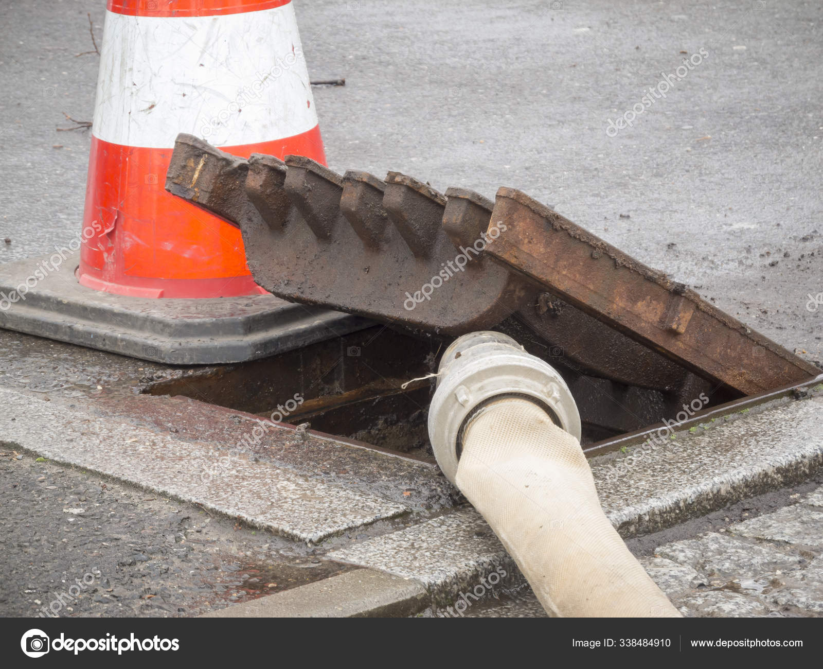 Close Open Gully Fire Hose Traffic Cone — Stock Photo ...