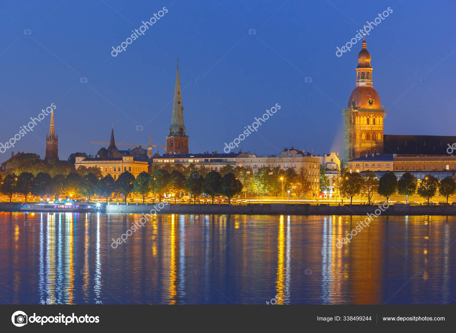 Old Town Riga River Daugava Night Riga Cathedral Cathedral Basilica ...