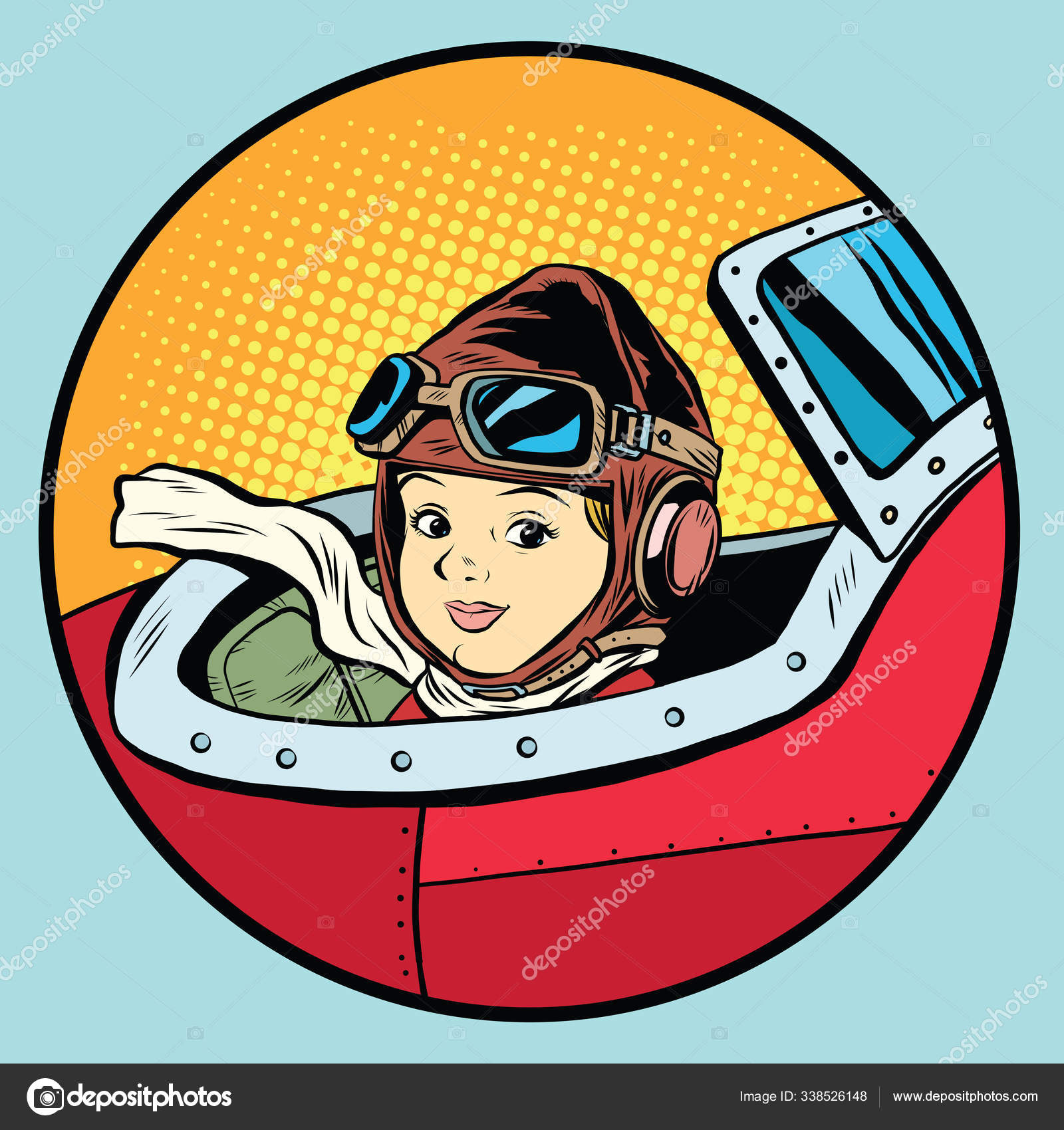 Child Pilot Plane Game Dream Aviation Pop Art Retro Style Stock ...