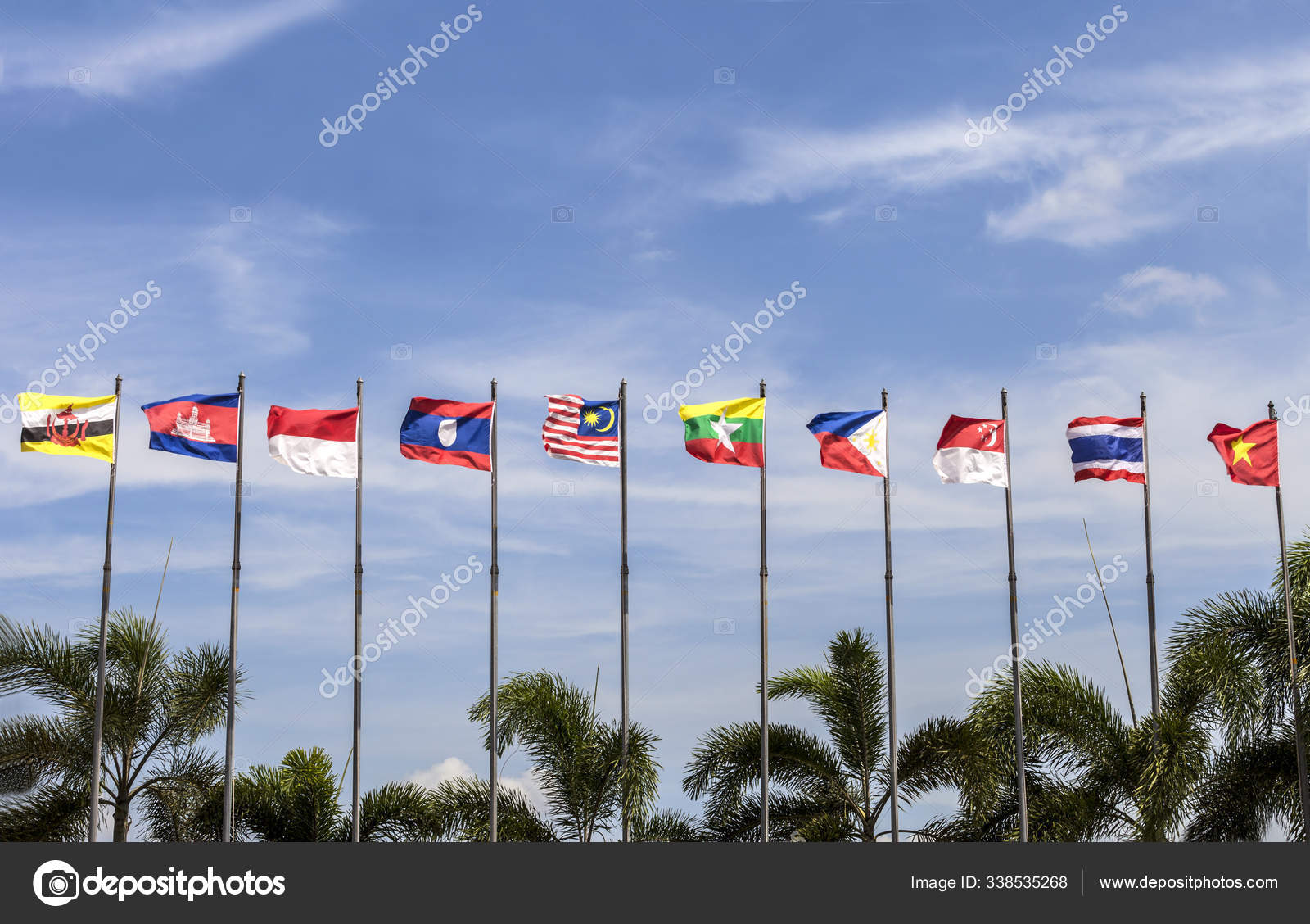 National Flags Countries Who Member Aec Asean Economic Community Palm ...