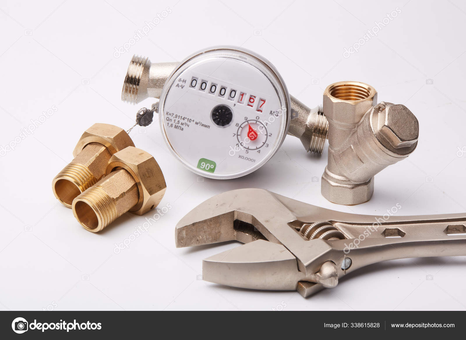 New Water Meter Fittings Wrench White Background Sanitary Equipment ...