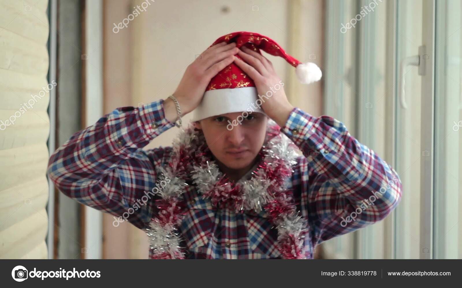 Young Man Red Cap Celebrates New Year — Stock Photo ...