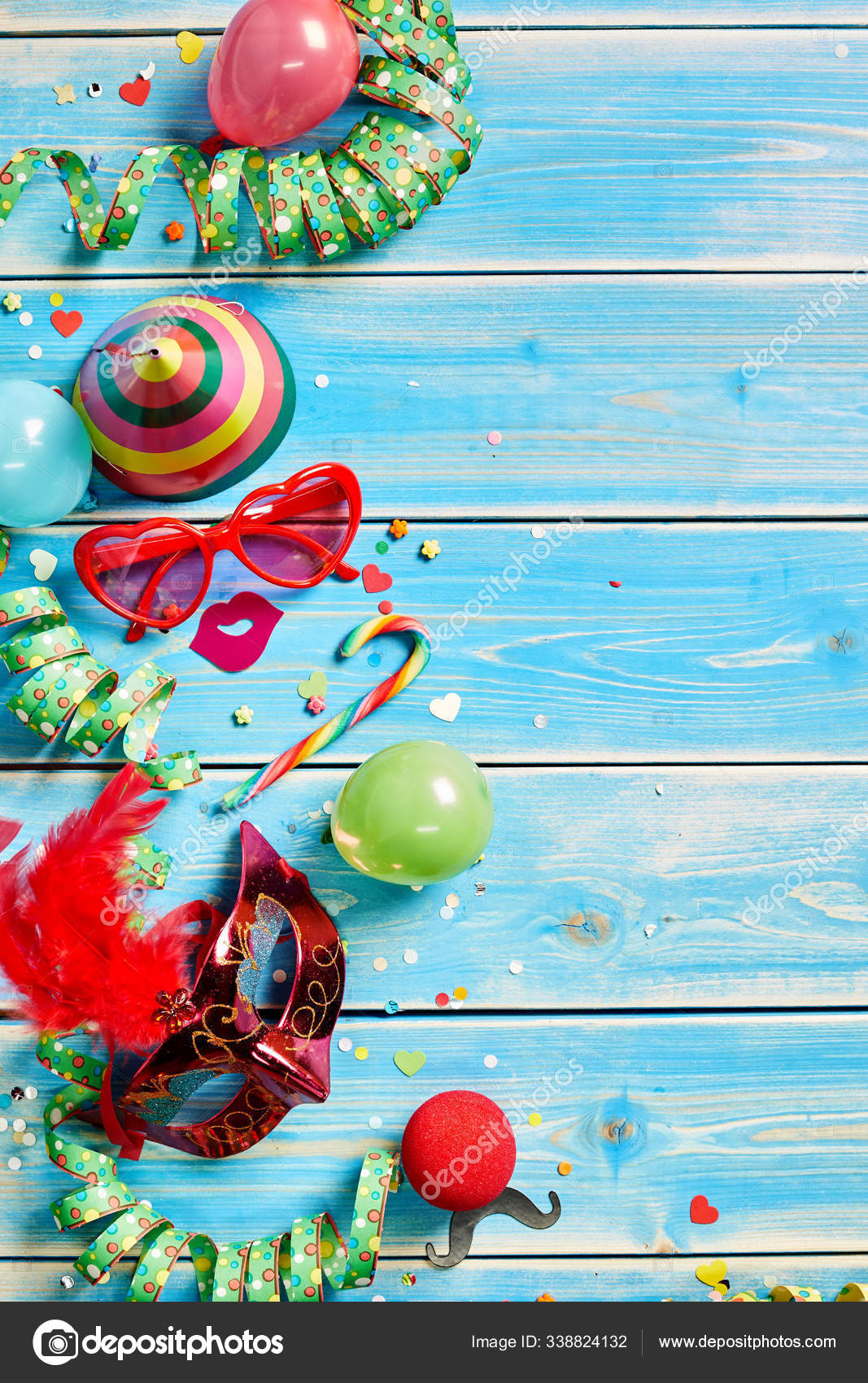 Various Colorful Streamers Balloons Candy Party Favors Faded Blue ...