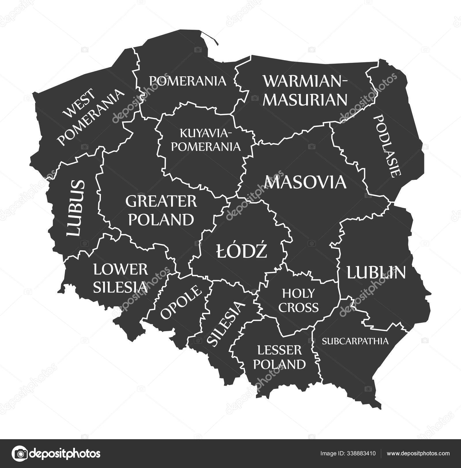 Poland Map Labelled Black Illustration English Language Stock Photo by ...