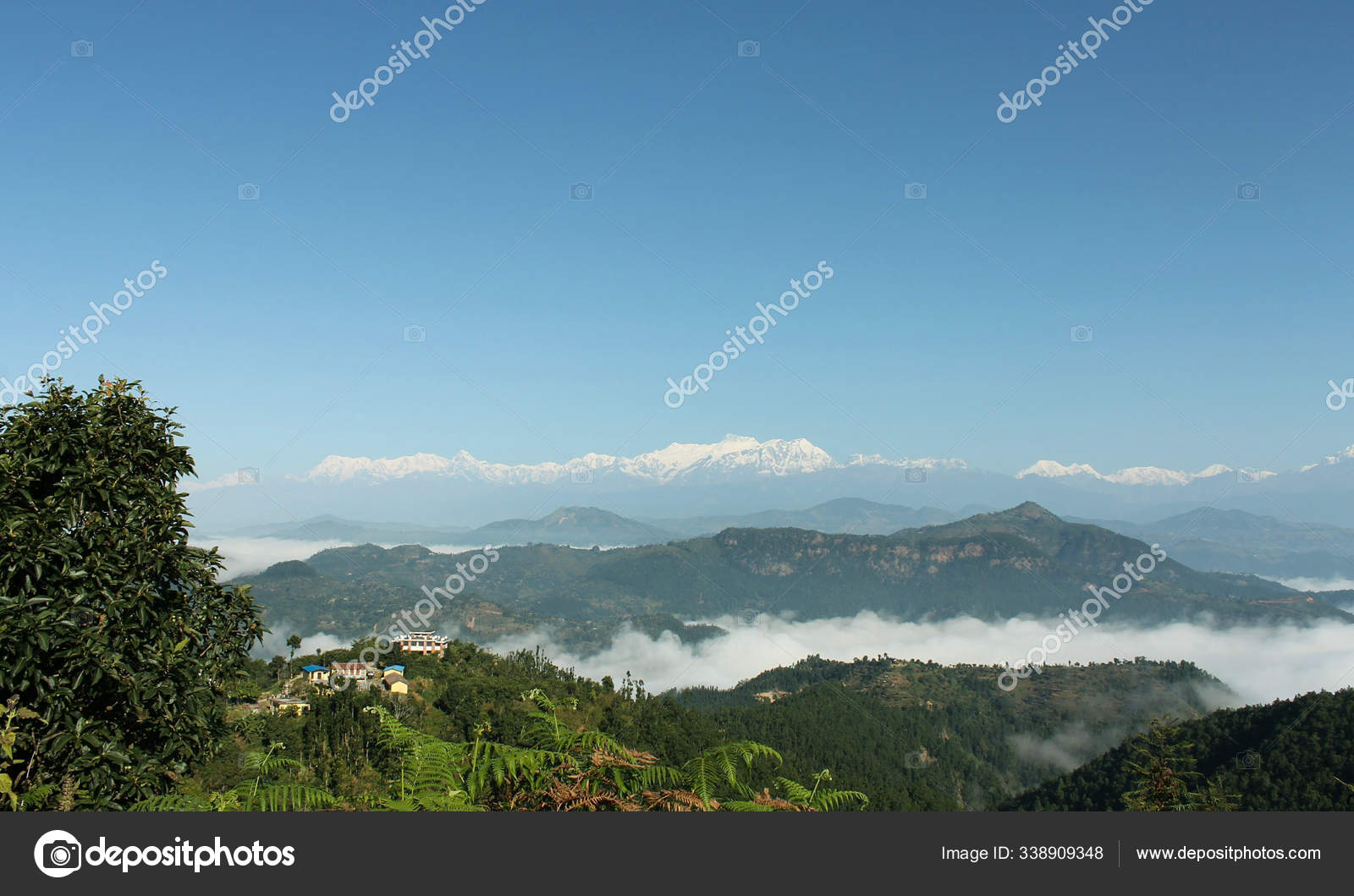 Sunrise Fog Still Hanging Deep Valley Mountains Nepal — Stock Photo ...