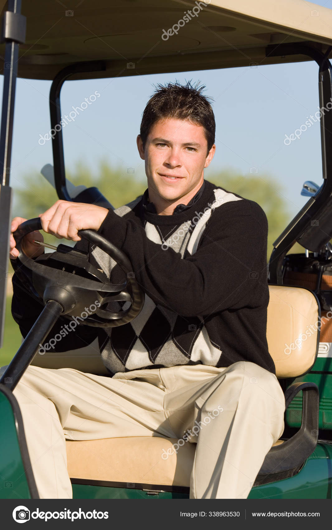 Portrait Young Man Driving Golf Cart — Stock Photo © PantherMediaSeller ...