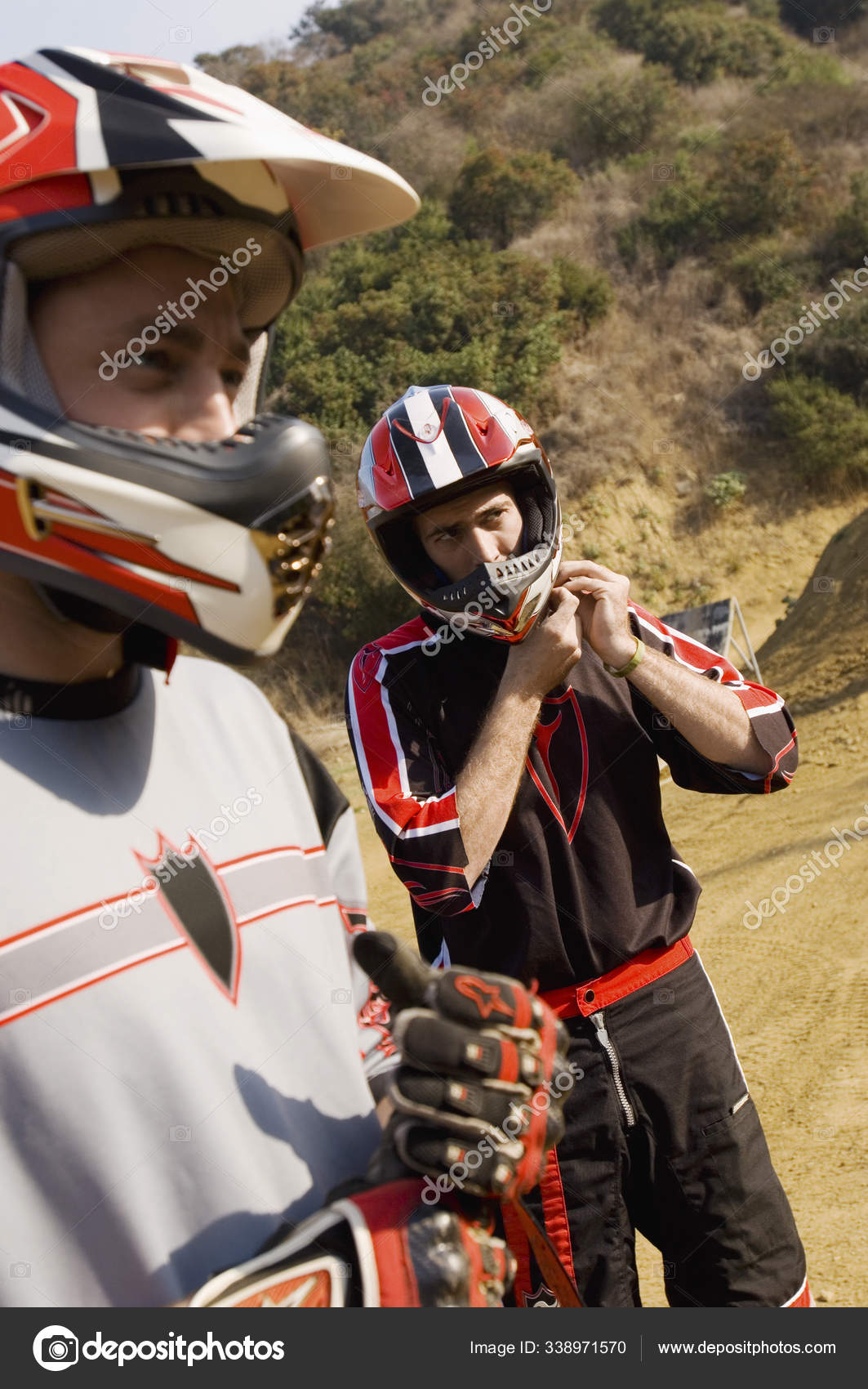 Two Road Motor Bikers Getting Ready Race Track — Stock Photo ...