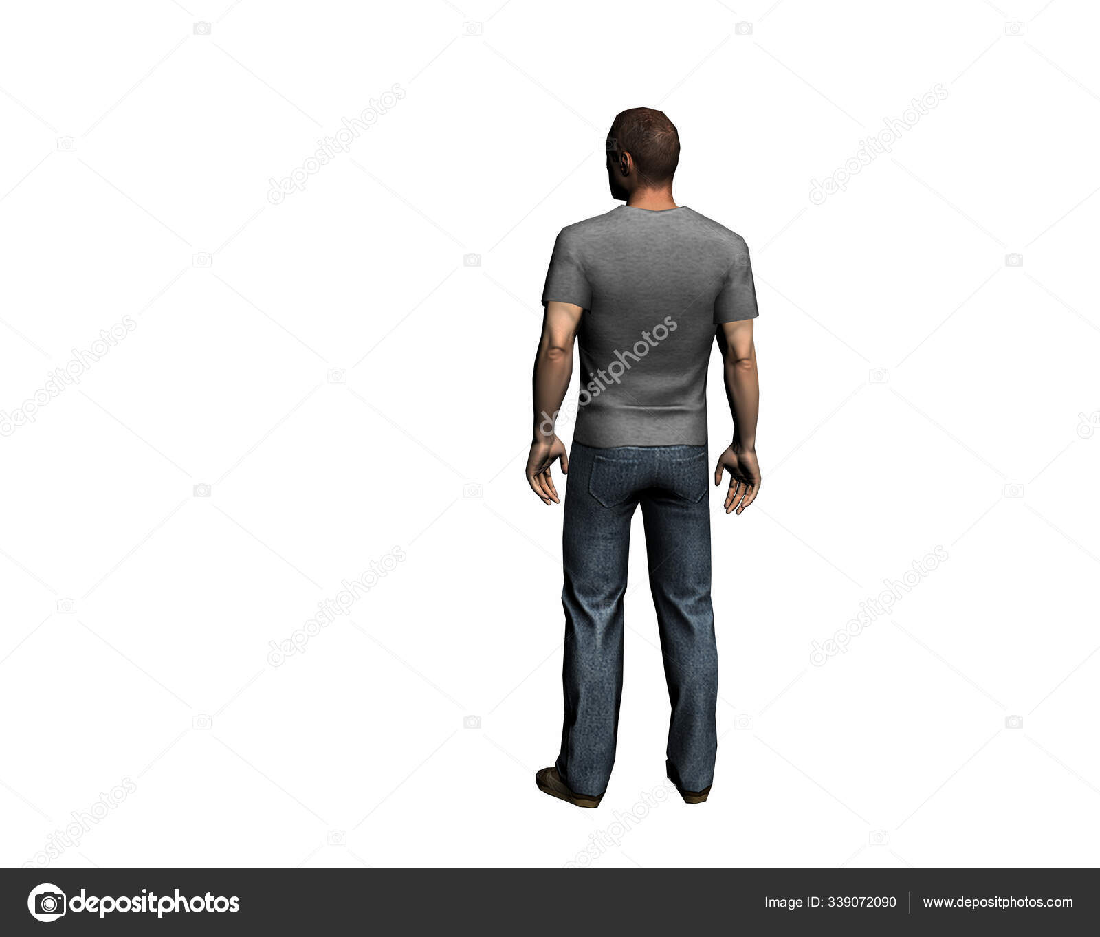 Rear View Man Standing Back Looking Camera Isolated White Background ...