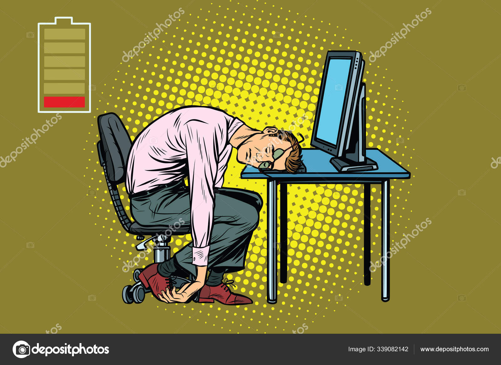 Businessman Sleeping Computer Fatigue Work Pop Art Retro Vector ...