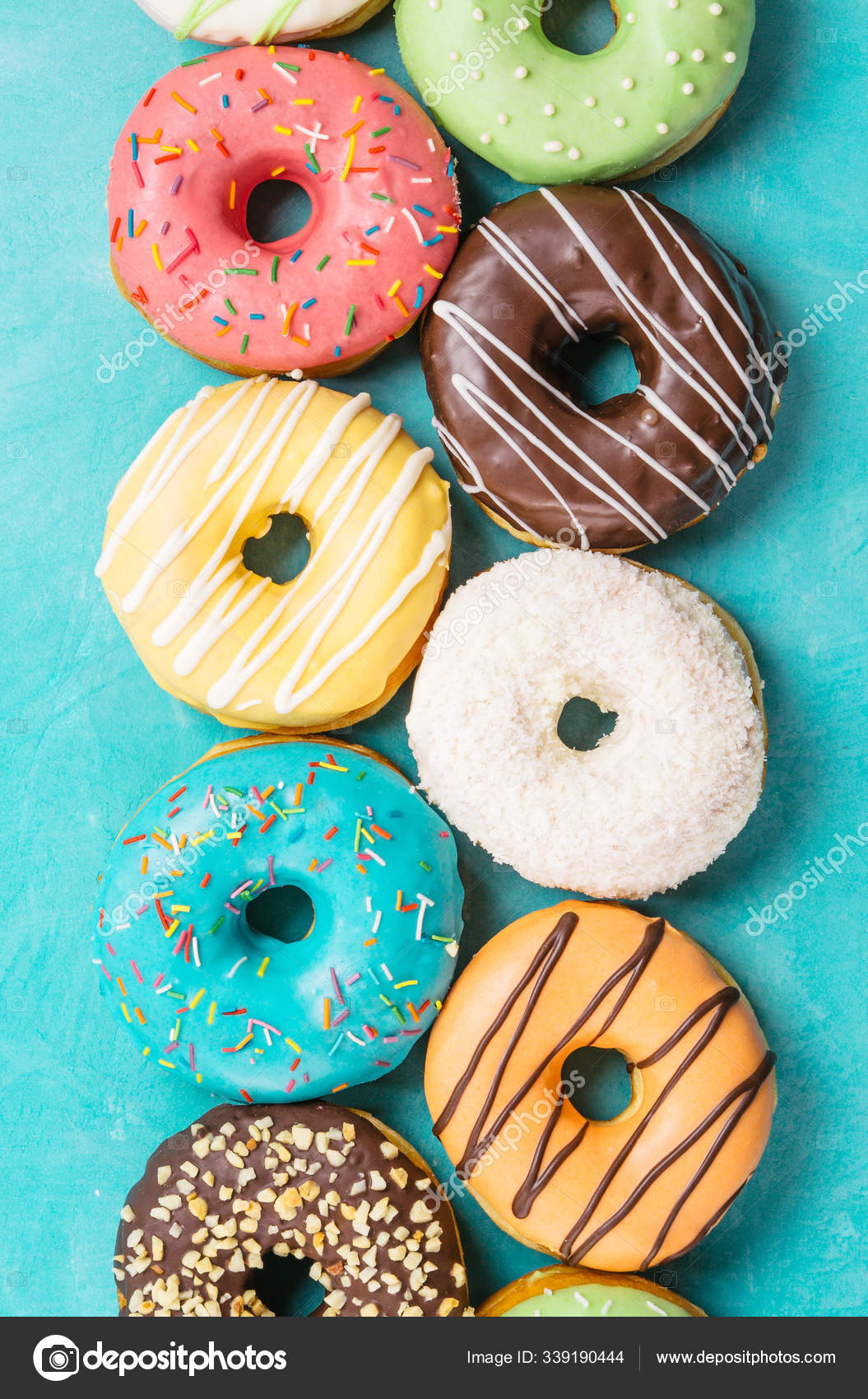 Top View Assorted Donuts Blue Concrete Background Colorful Donuts ...