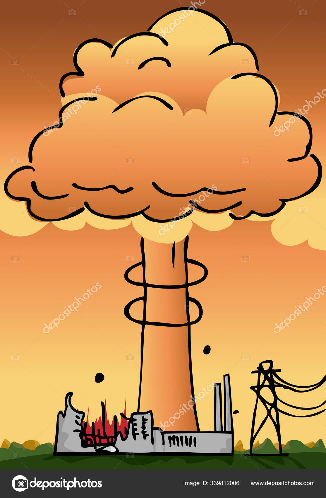 Hydrogen Explosion Plume Rises Nuclear Power Plant Stock Illustration ...