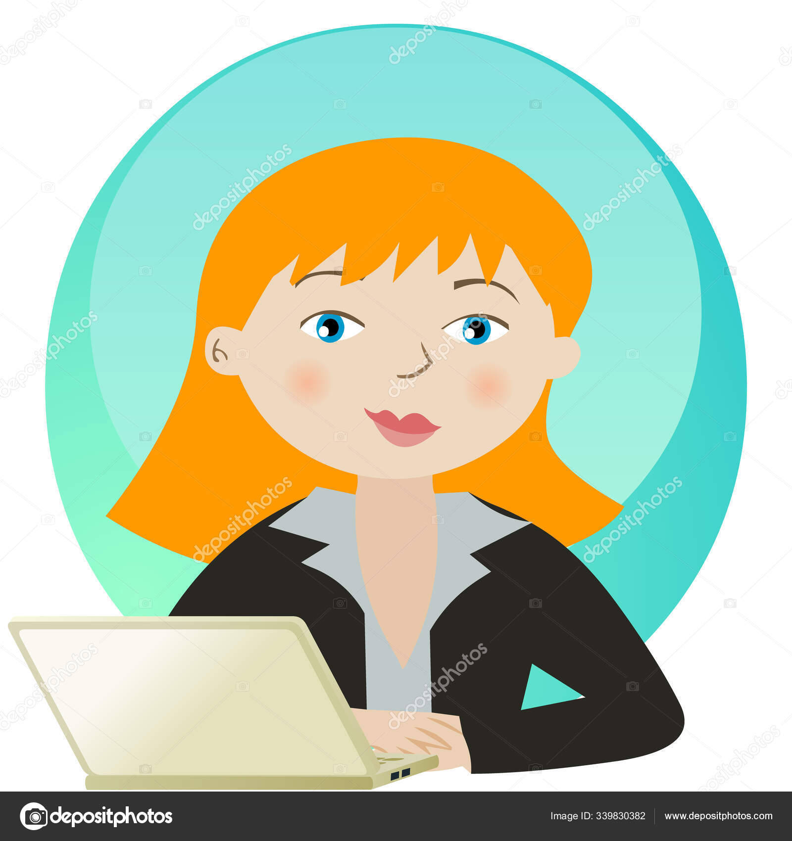 Young Smiling Business Woman Working Laptop Stock Illustration by ... Young Smiling Business Woman Working Laptop Stock Illustration by ...