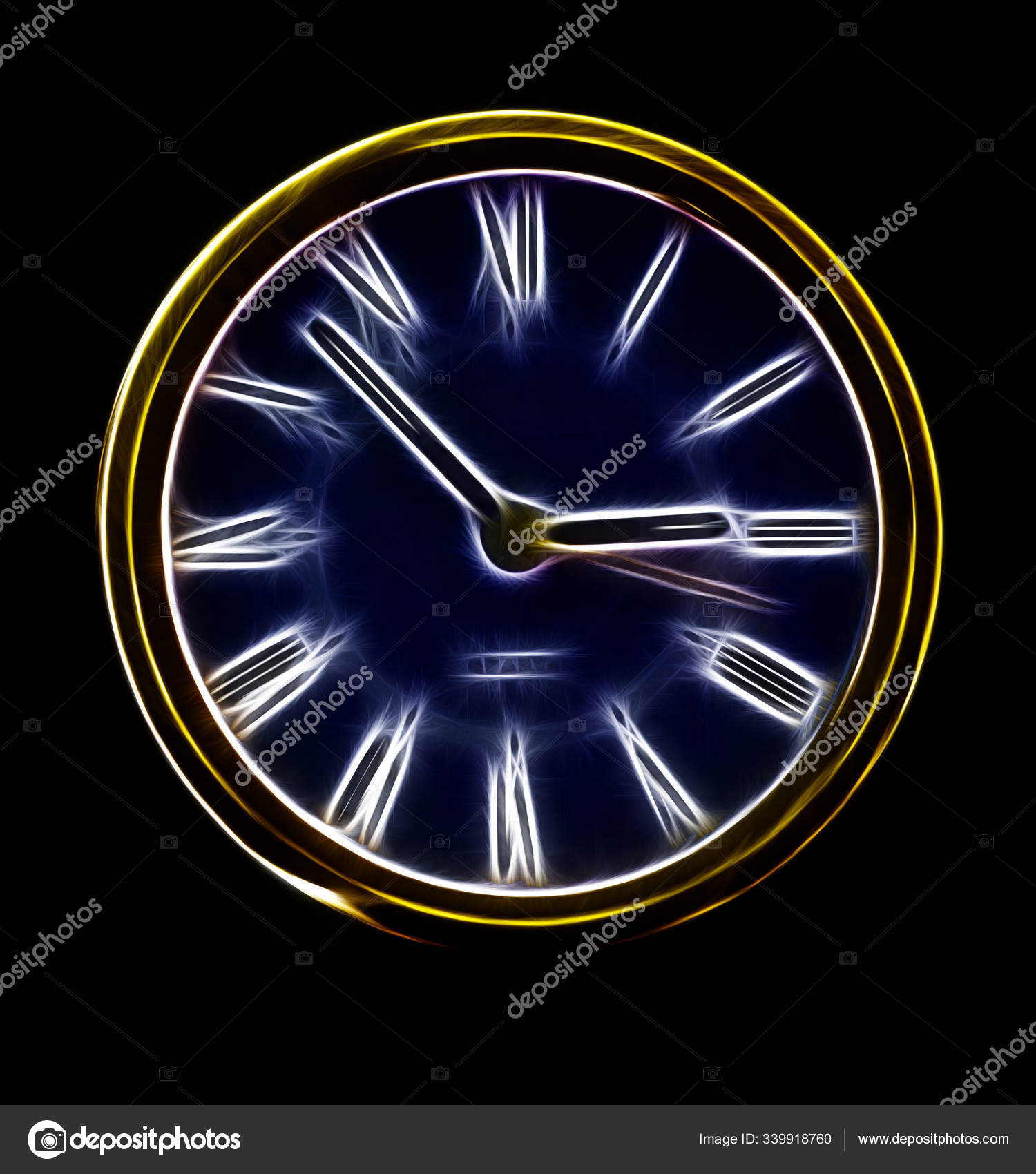 Abstract Artistic Neon Quarts Clock Representation Golden Mount — Stock ...