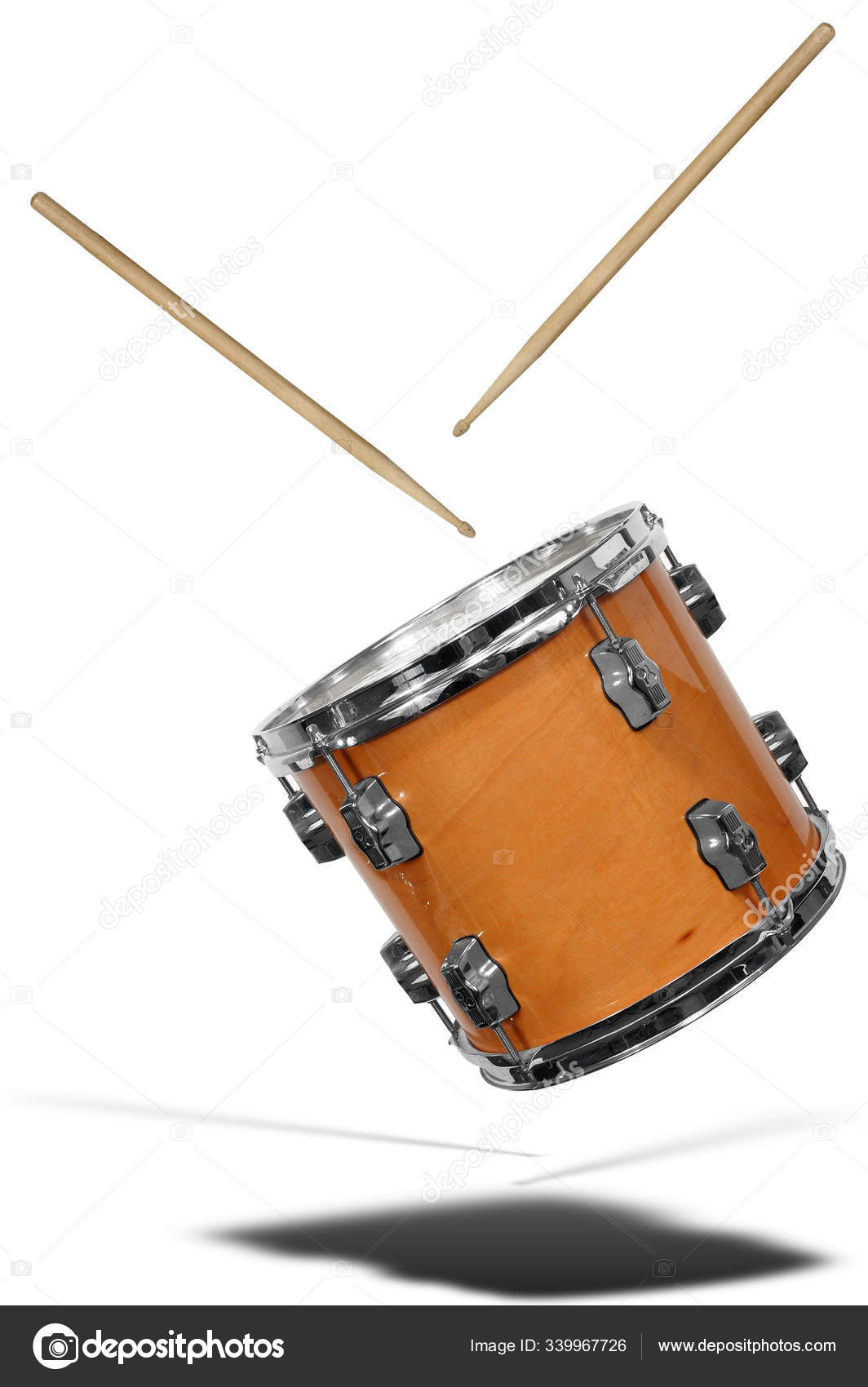 Close Side View Snare Drum Floating Drum Sticks Isolated White — Stock ...