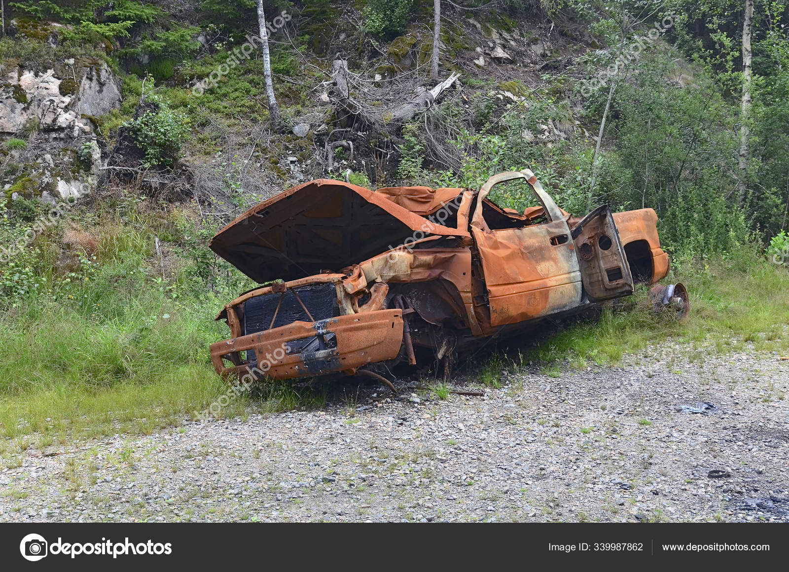 Burnt Out Verostetes Car Wreck Forest — Stock Photo ...