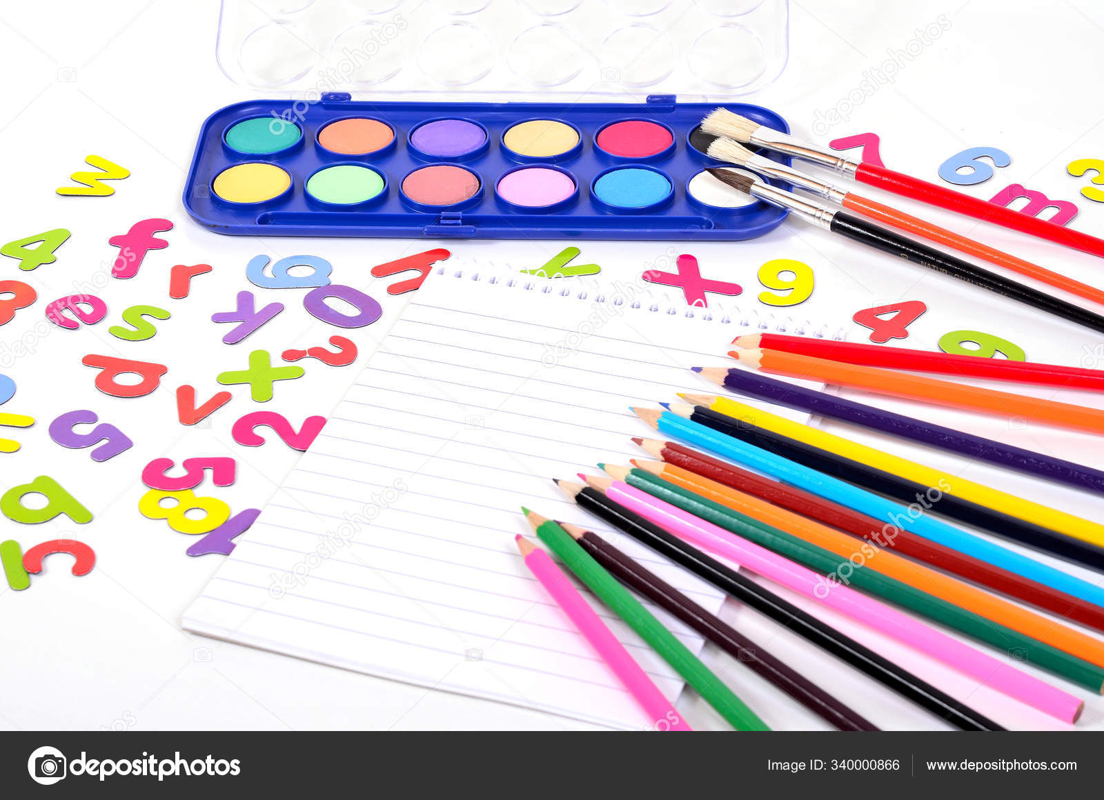 School Brush Pens Colorful Letters Numbers — Stock Photo ...
