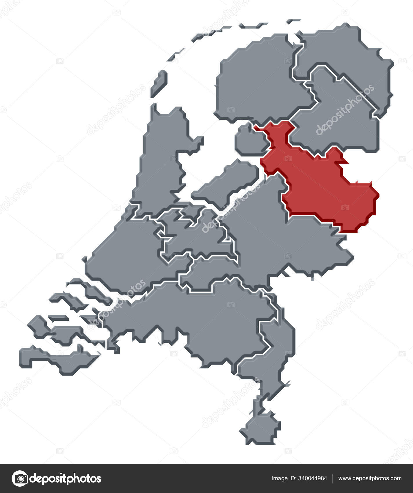 Mapa Político Holanda Com Vários Estados Onde Overijssel Destaque ...