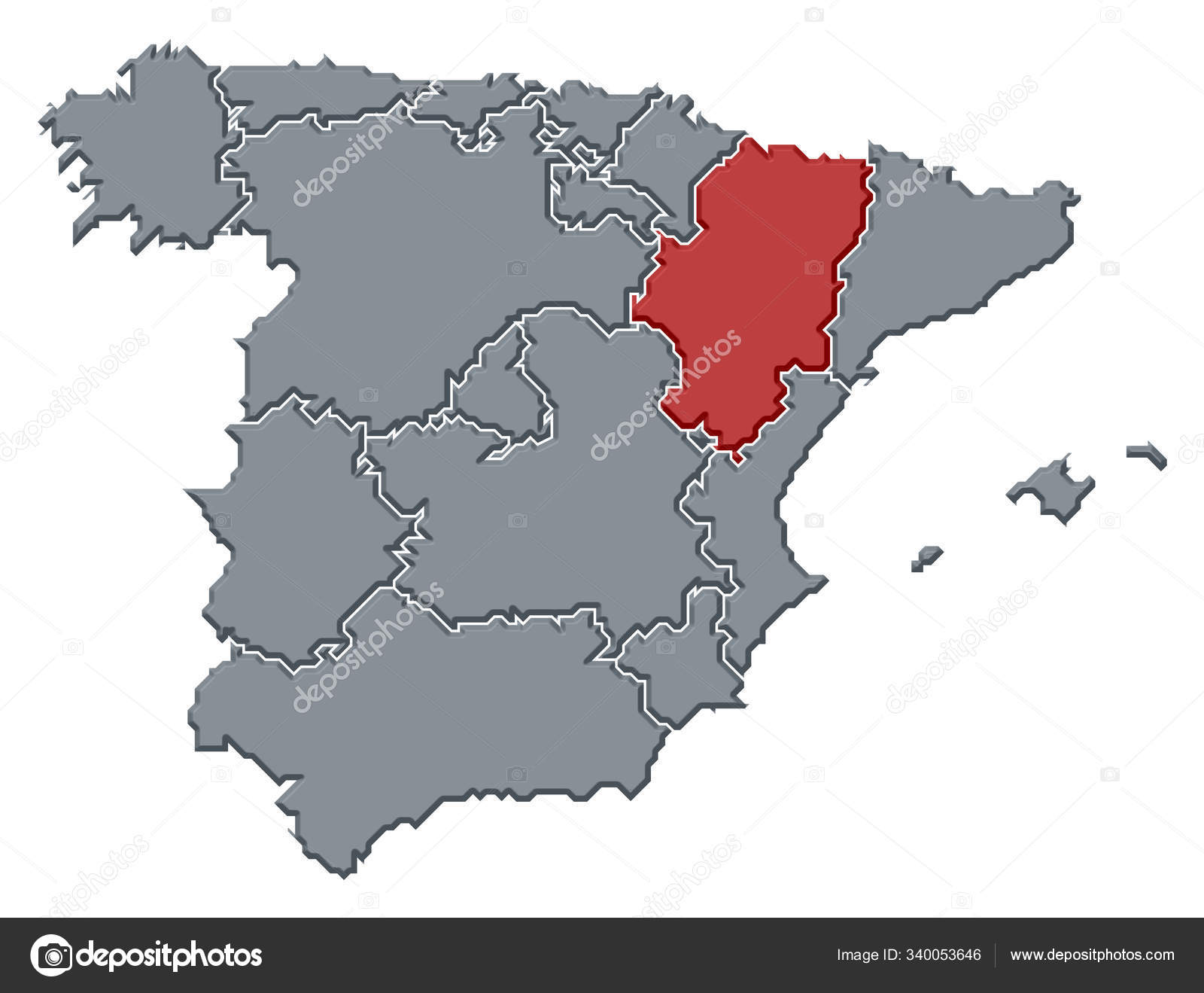 Mapa Político Espanha Com Várias Regiões Onde Destaca Aragão — Foto ...