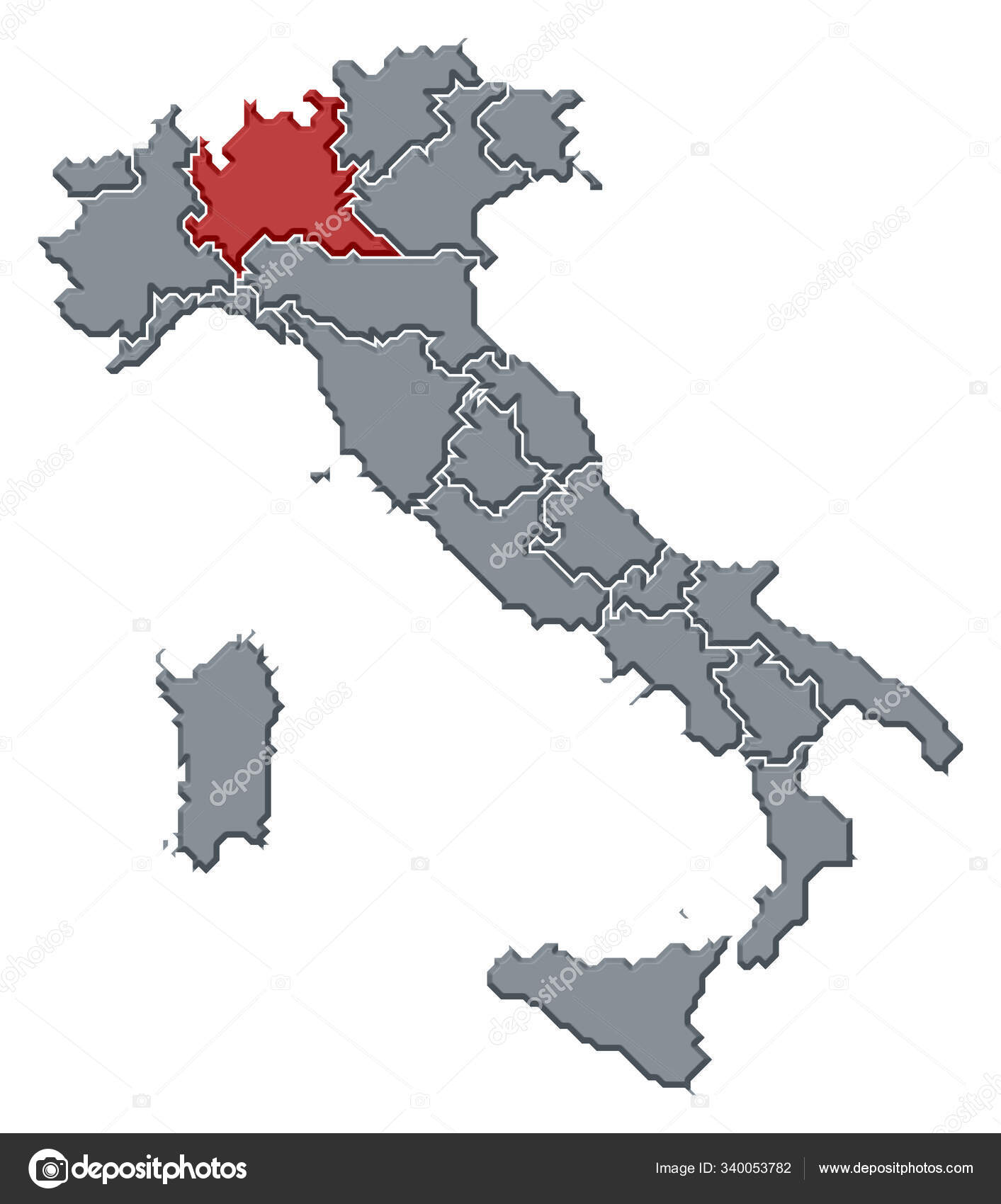 Political Map Italy Several Regions Lombardy Highlighted Stock Photo by ...