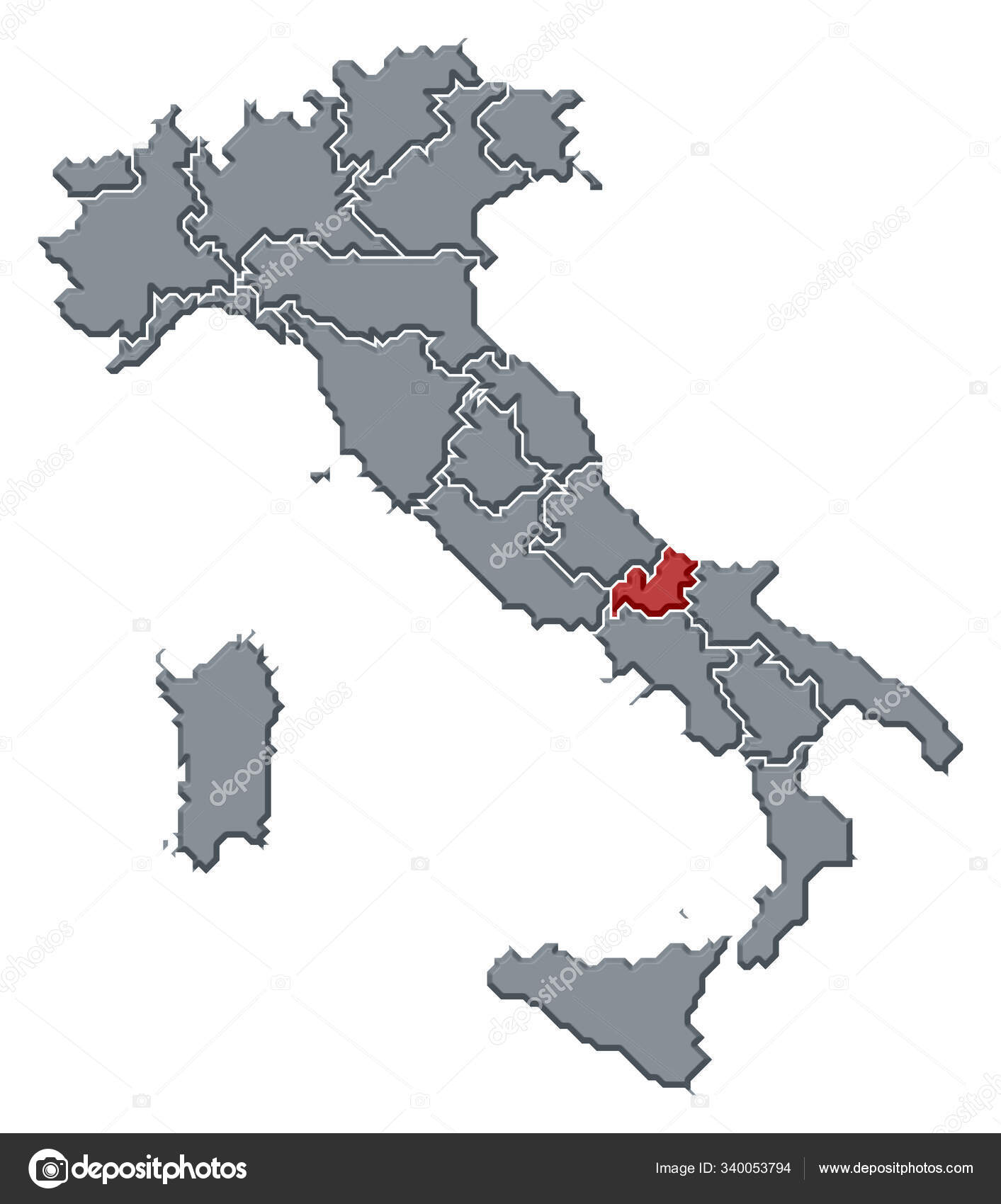 Political Map Italy Several Regions Molise Highlighted Stock Photo by ...