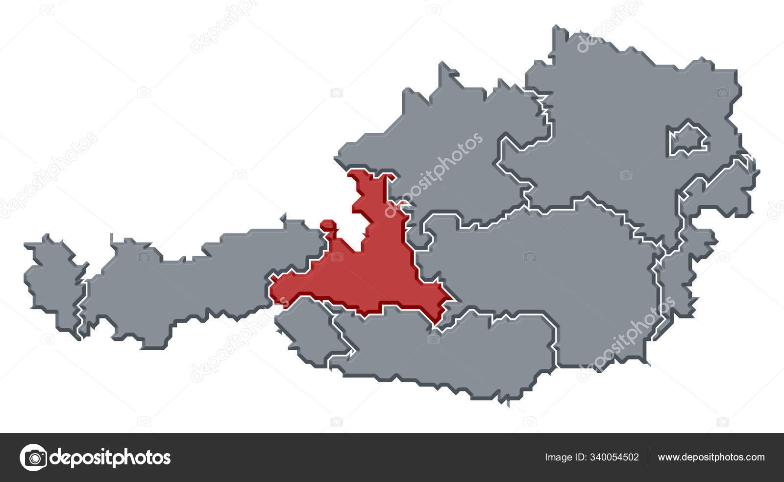 Mapa Político Austria Con Los Varios Estados Donde Destaca Salzburgo ...