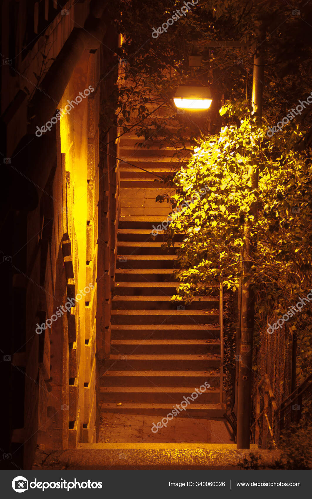 Ancient Passage Steep Stairs Lit Night Stock Photo by ...
